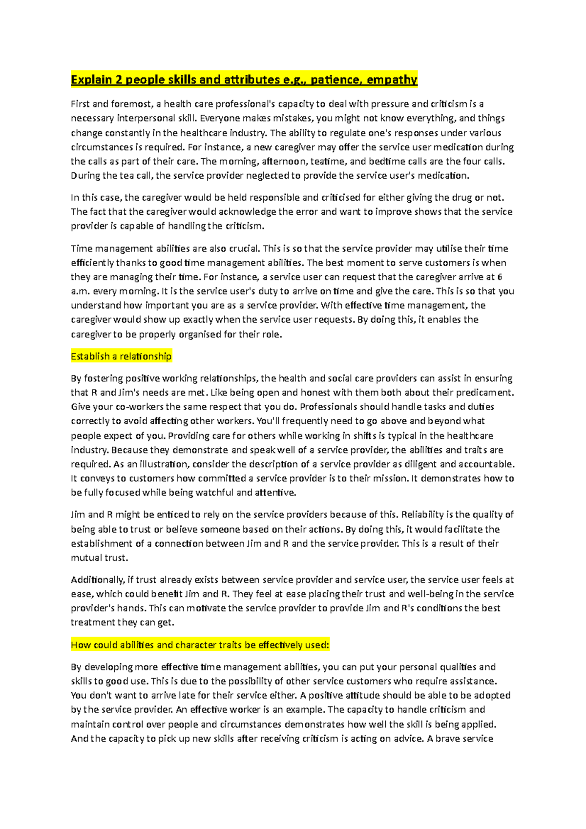 Ethical care p2 - vey detailed - Explain 2 people skills and attributes ...