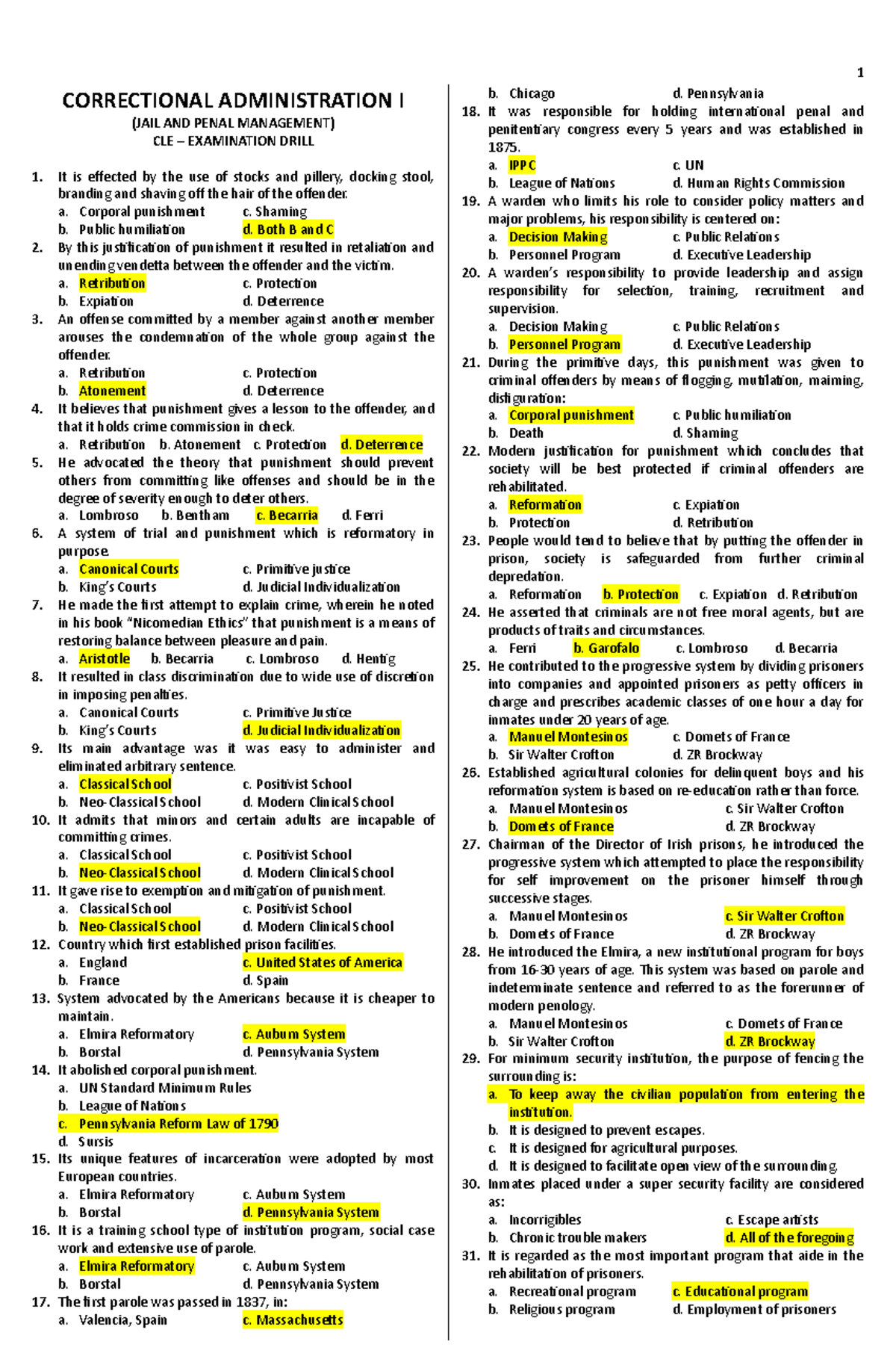 Correctional Administration 200 items - key - CORRECTIONAL ...