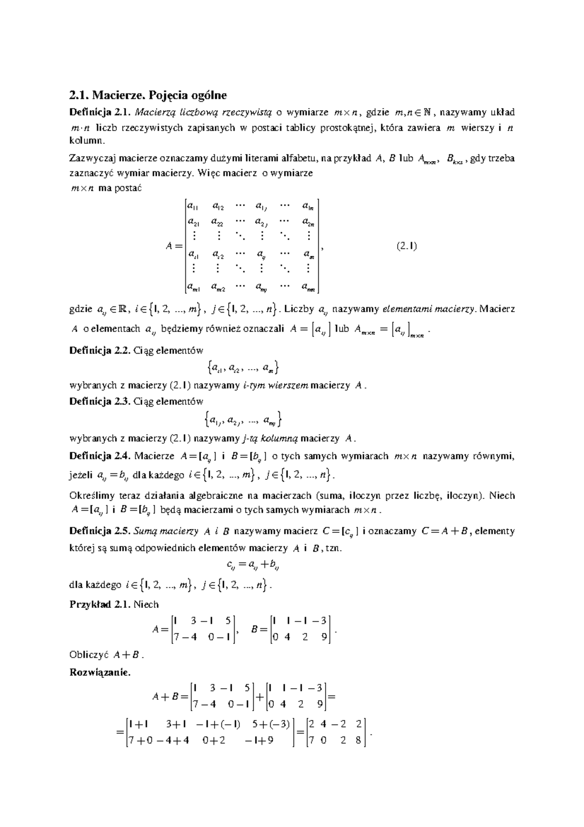 Macierze. Wyznaczniki opis zadania - 2. Macierze. Pojęcia ogólne ...