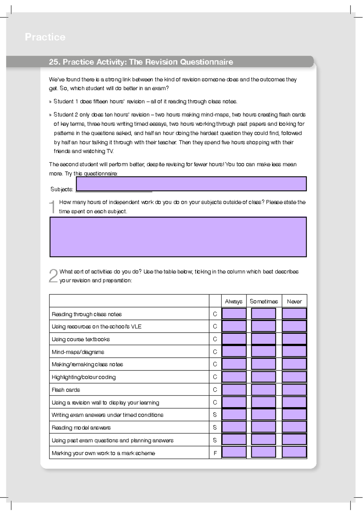P1-Revision Questionnaire - Practice 25. Practice Activity: The ...