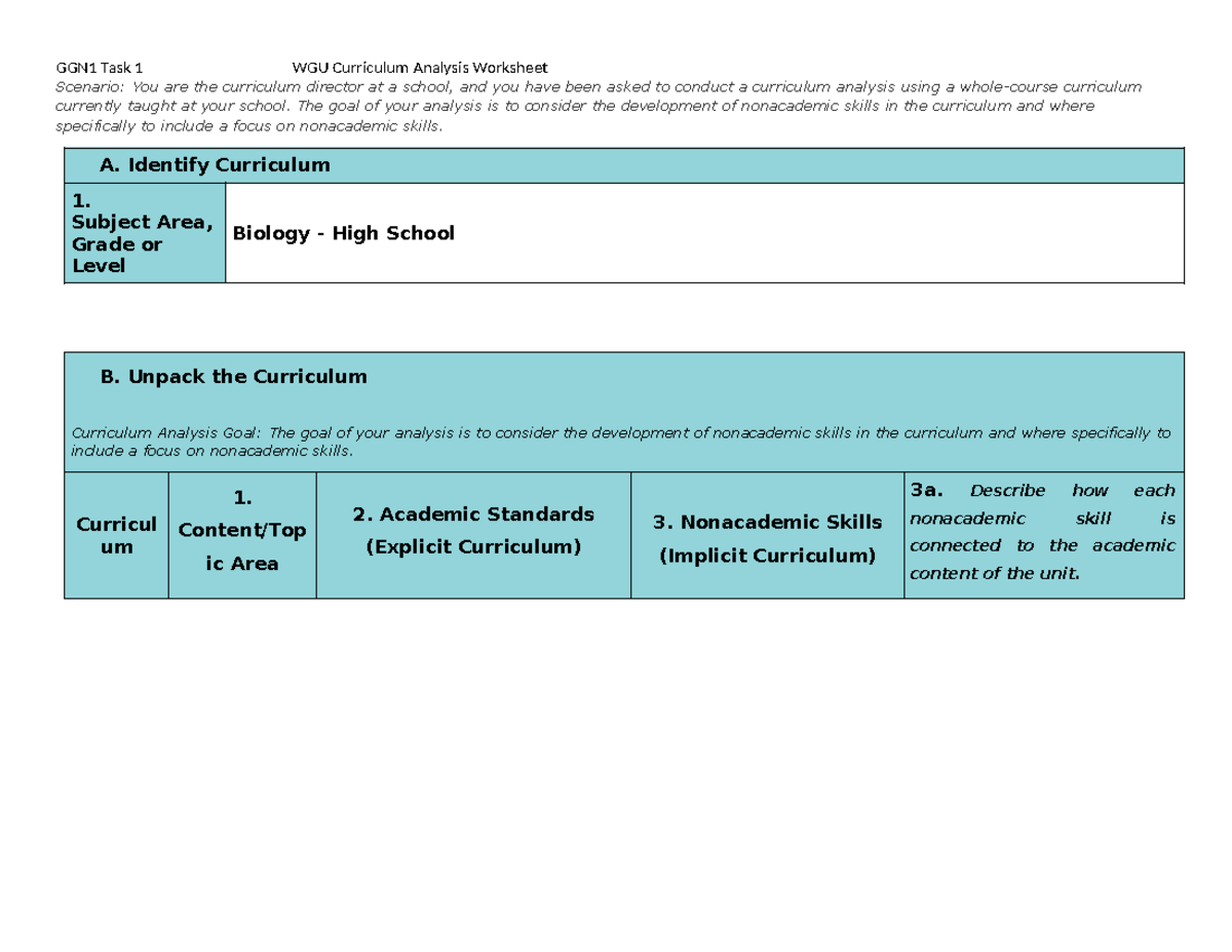 D630 Task 1 - Scenario: You are the curriculum director at a school ...