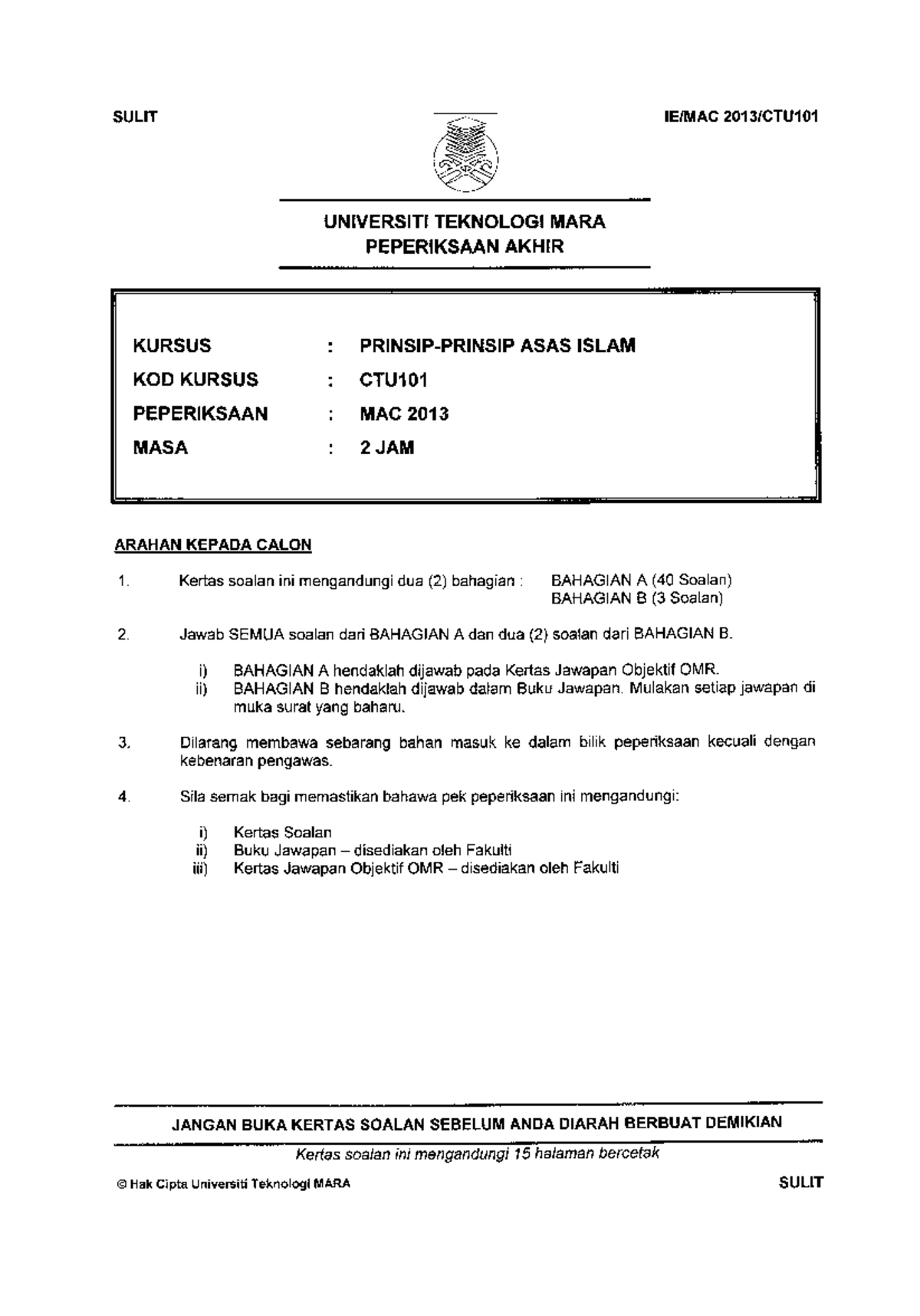 CTU101 2013 - exersice for ctu 101 - fundamentals of islam - Studocu