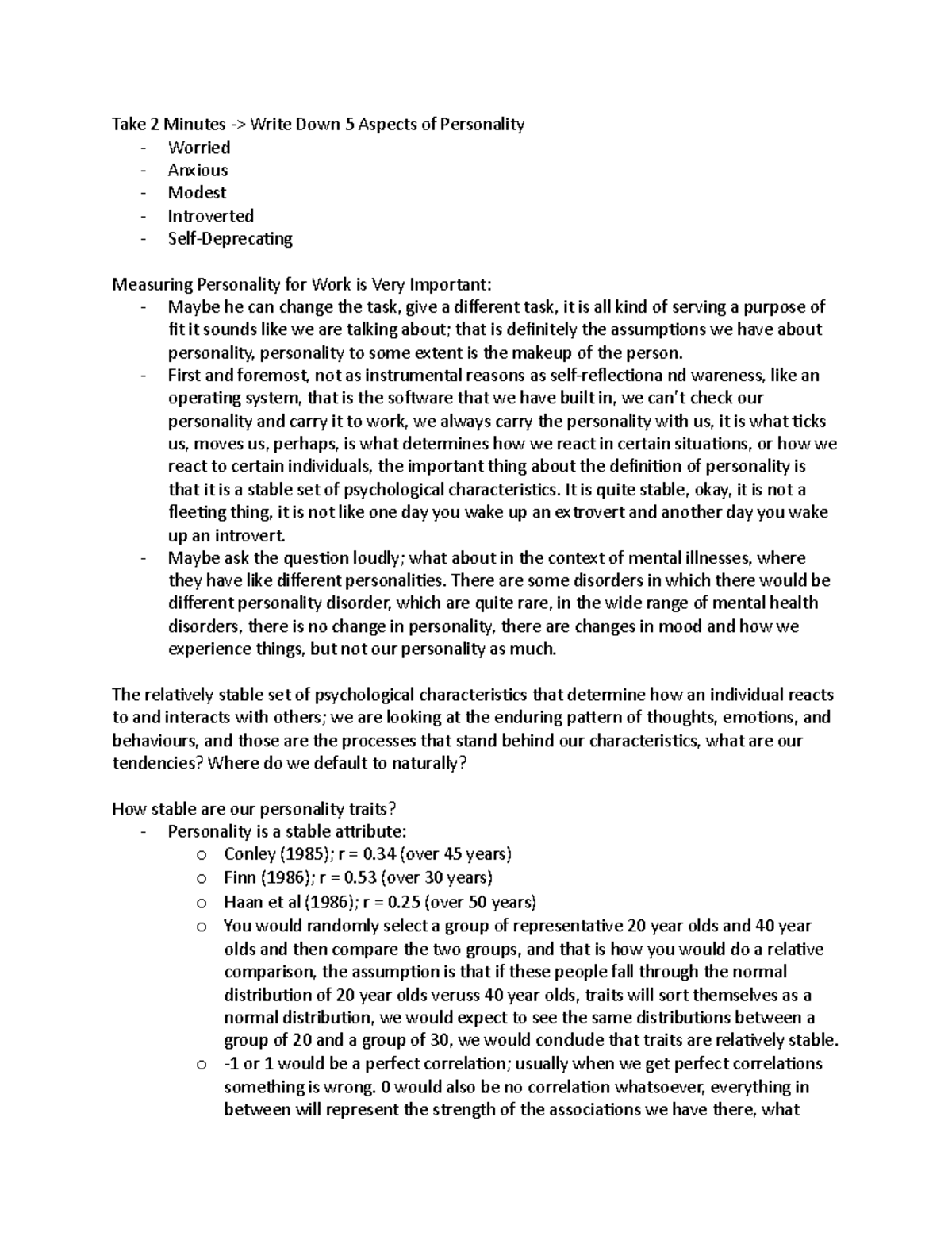 Day 2 OBHR 317 - Speaker Transcript - Take 2 Minutes -> Write Down 5 ...