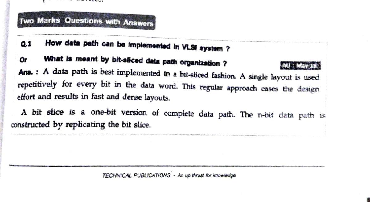 VLSI UNIT-4, 5 TWO Marks - Two Marks Questions withn Answers Or ####### How data path can be ...