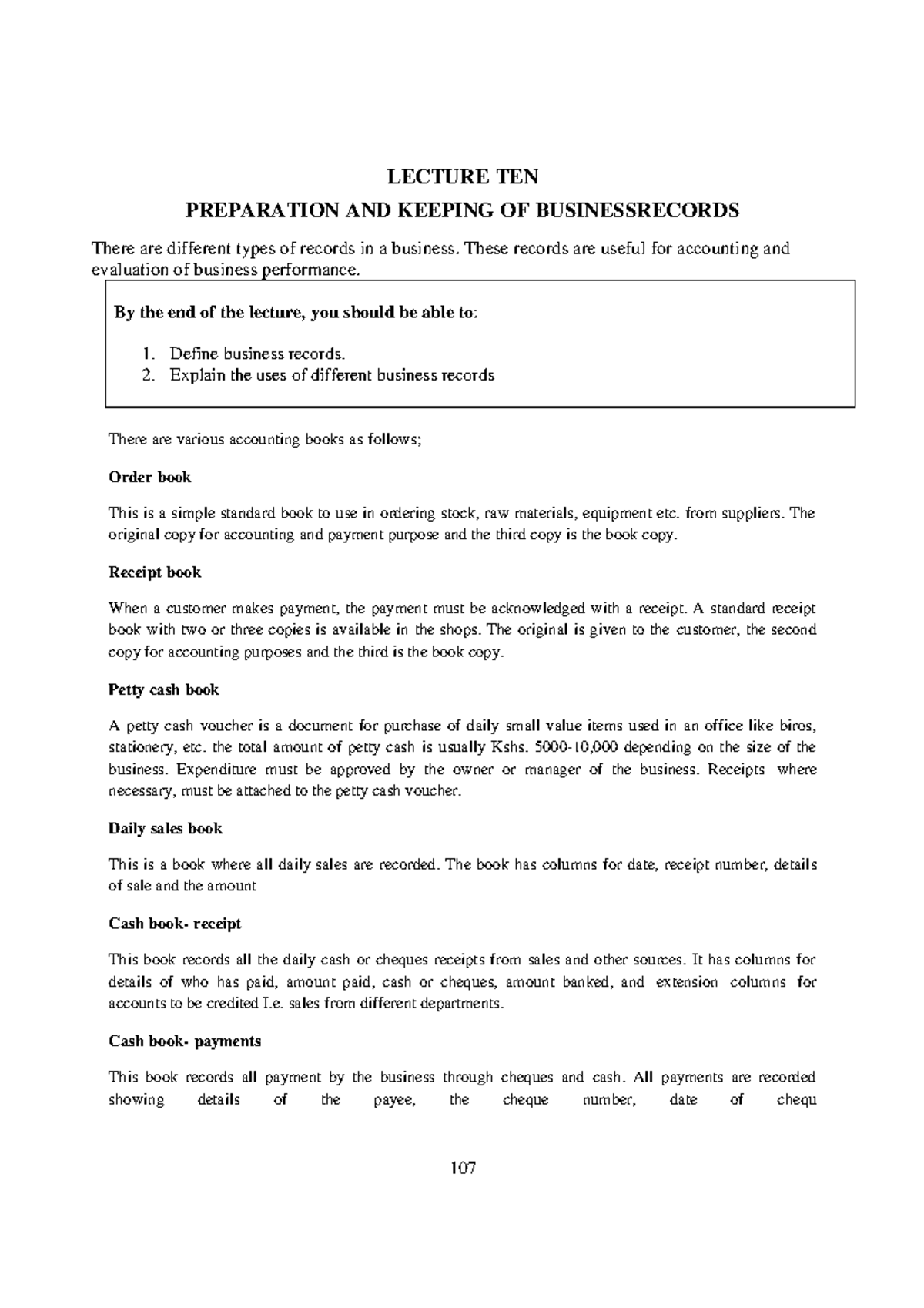 Lecture TEN - Good - LECTURE TEN PREPARATION AND KEEPING OF ...