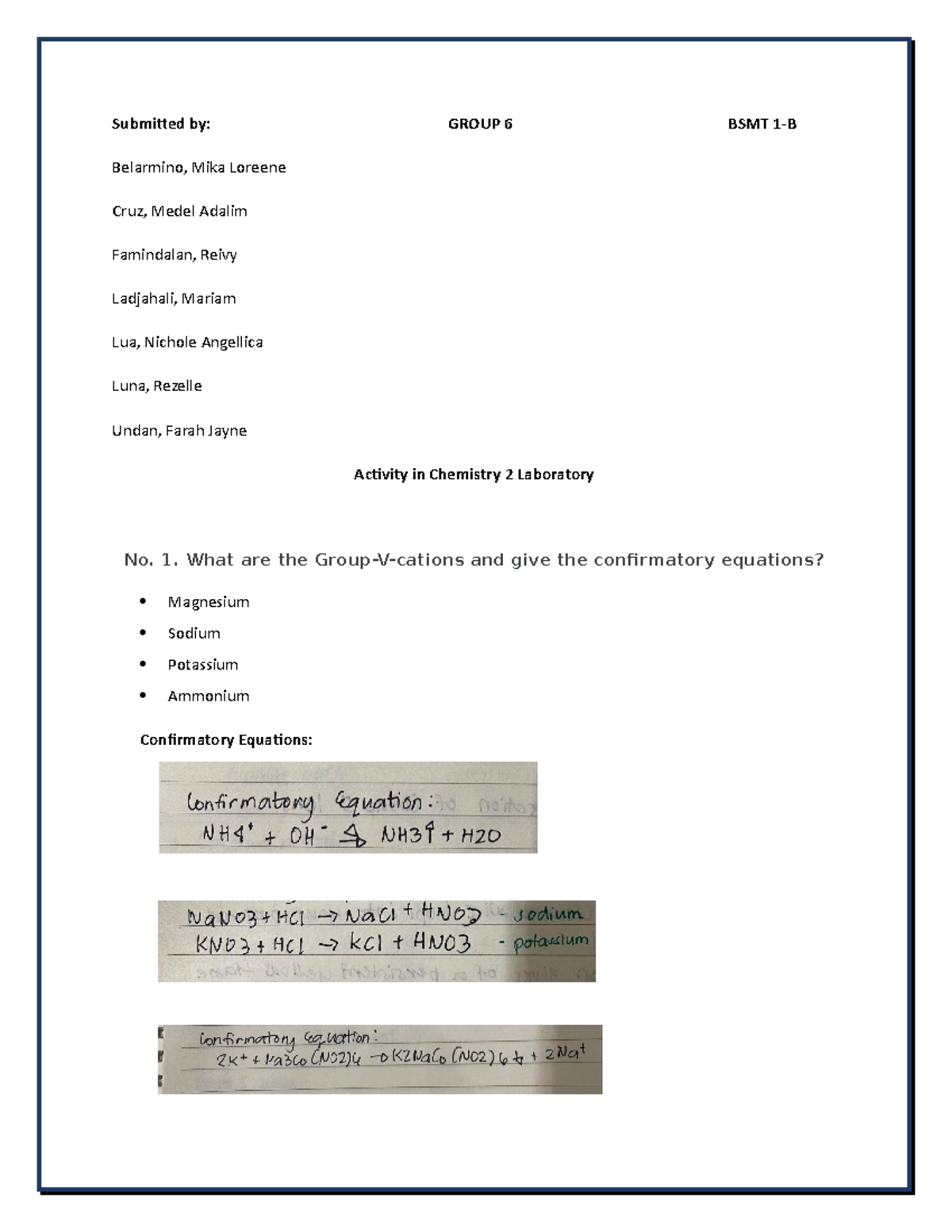 Activity Group V cations - Submitted by: GROUP 6 BSMT 1-B Belarmino ...