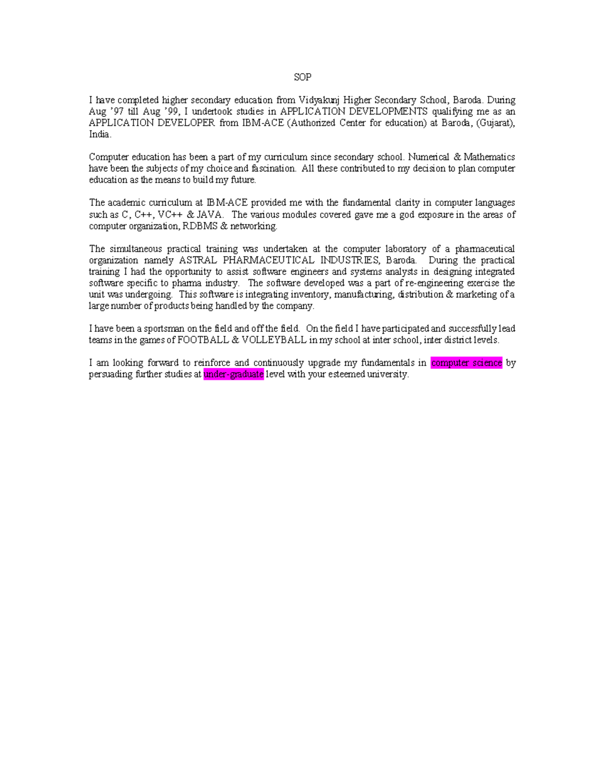 SOP 4-CS - ffffffffffffffffff - SOP I have completed higher secondary ...