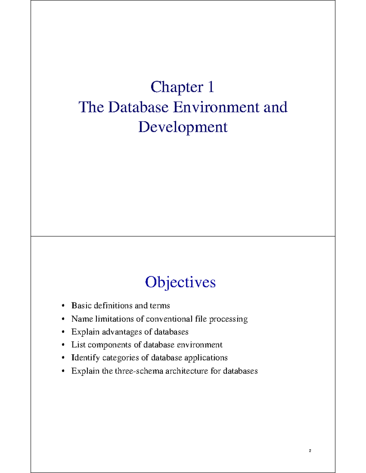 Ch01-Intro - Class notes - Chapter 1 ThTh e D t bDatab ase EE nvii ...