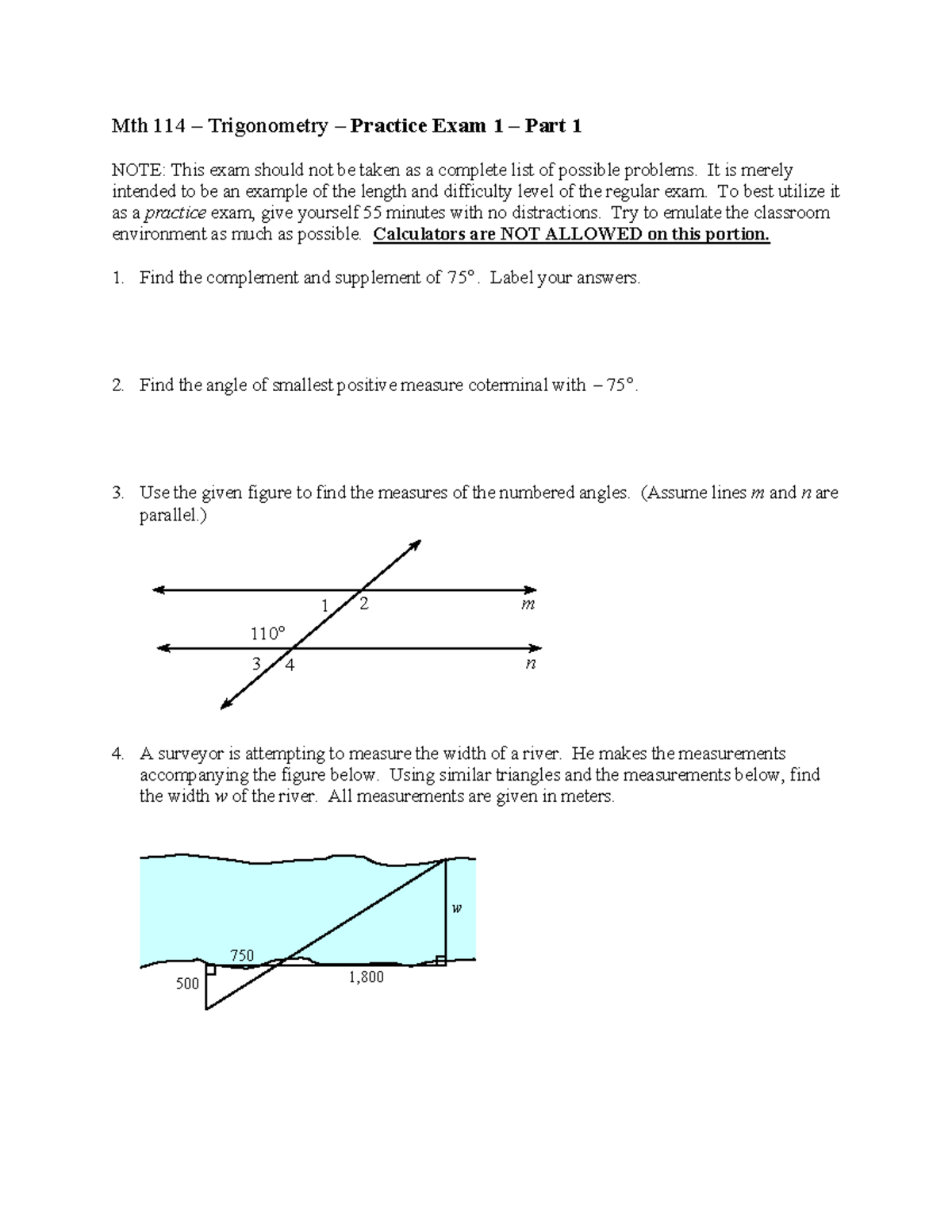 Practice exam 1 - Mth 114 – Trigonometry – Practice Exam 1 – Part 1 ...