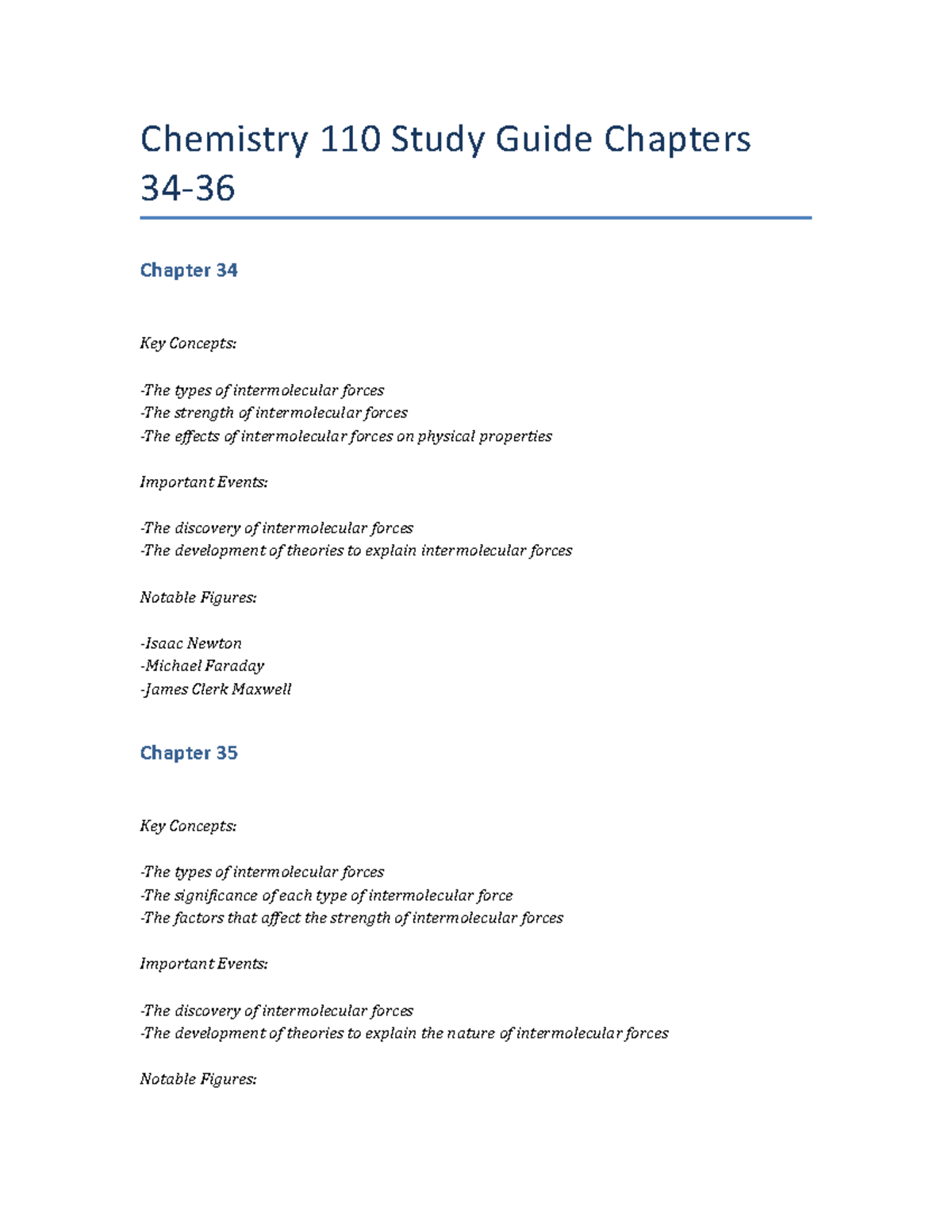 Chemistry 110 Study Guide Chapters 34-36 - Chemistry 110 Study Guide ...