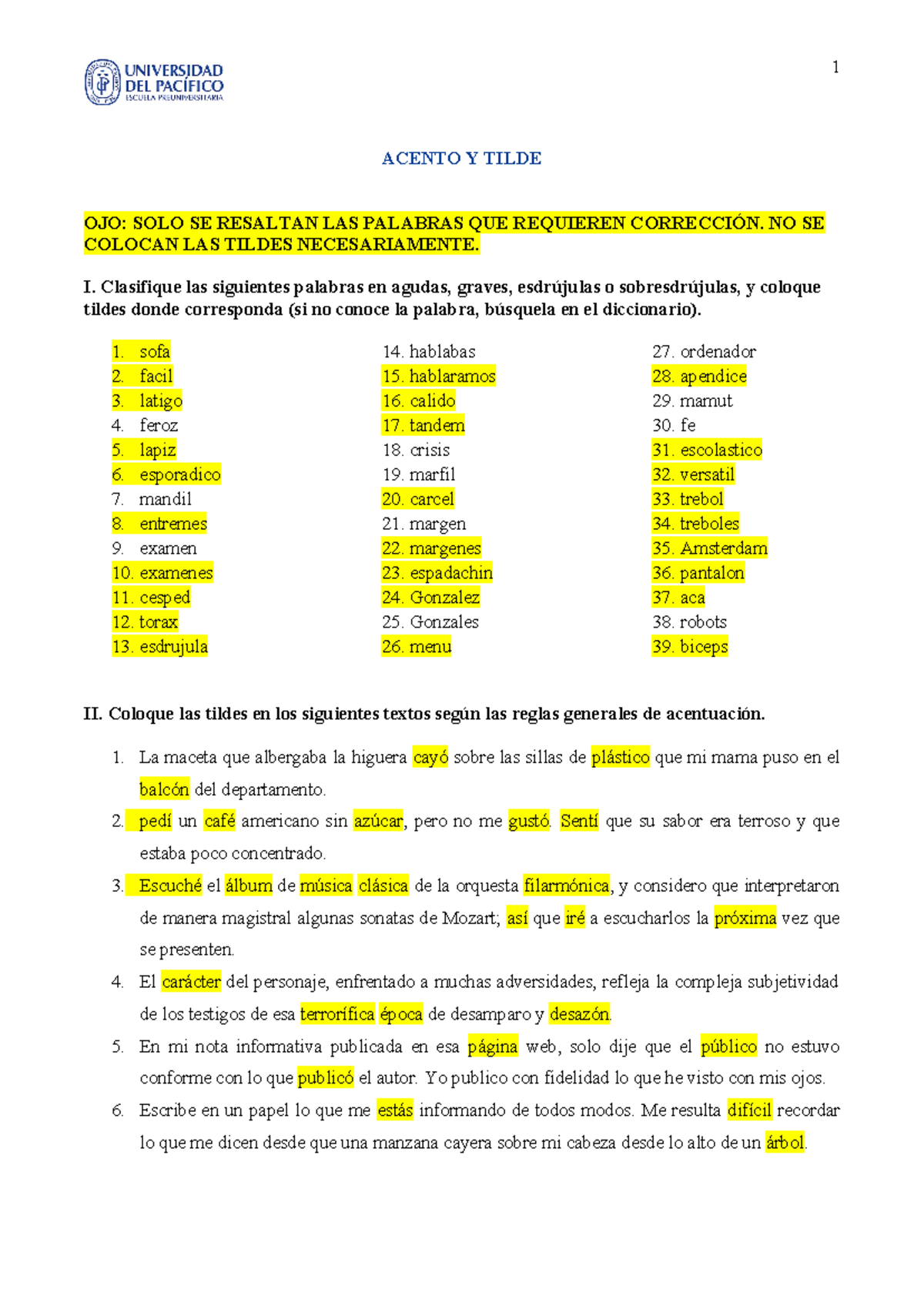 Solucionario de Acento y tilde - ACENTO Y TILDE OJO: SOLO SE RESALTAN ...