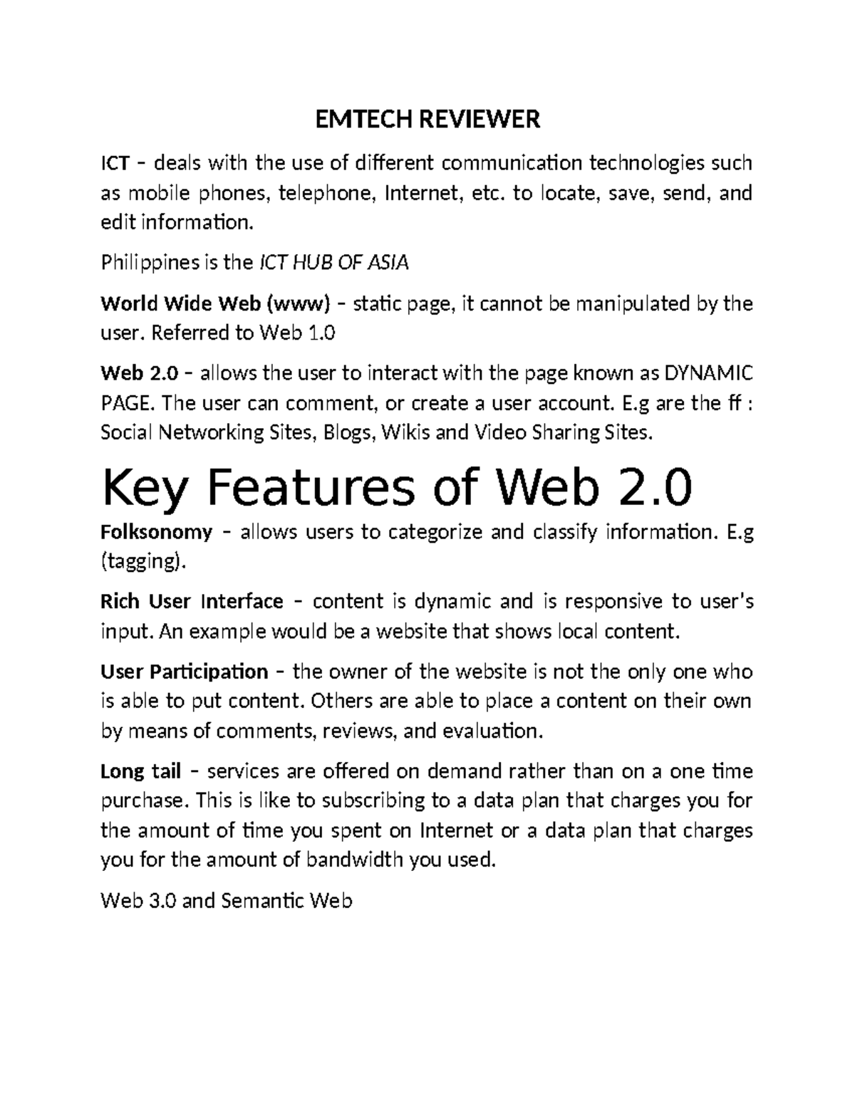 Emtech Reviewer - pataka - EMTECH REVIEWER ICT – deals with the use of different communication ...