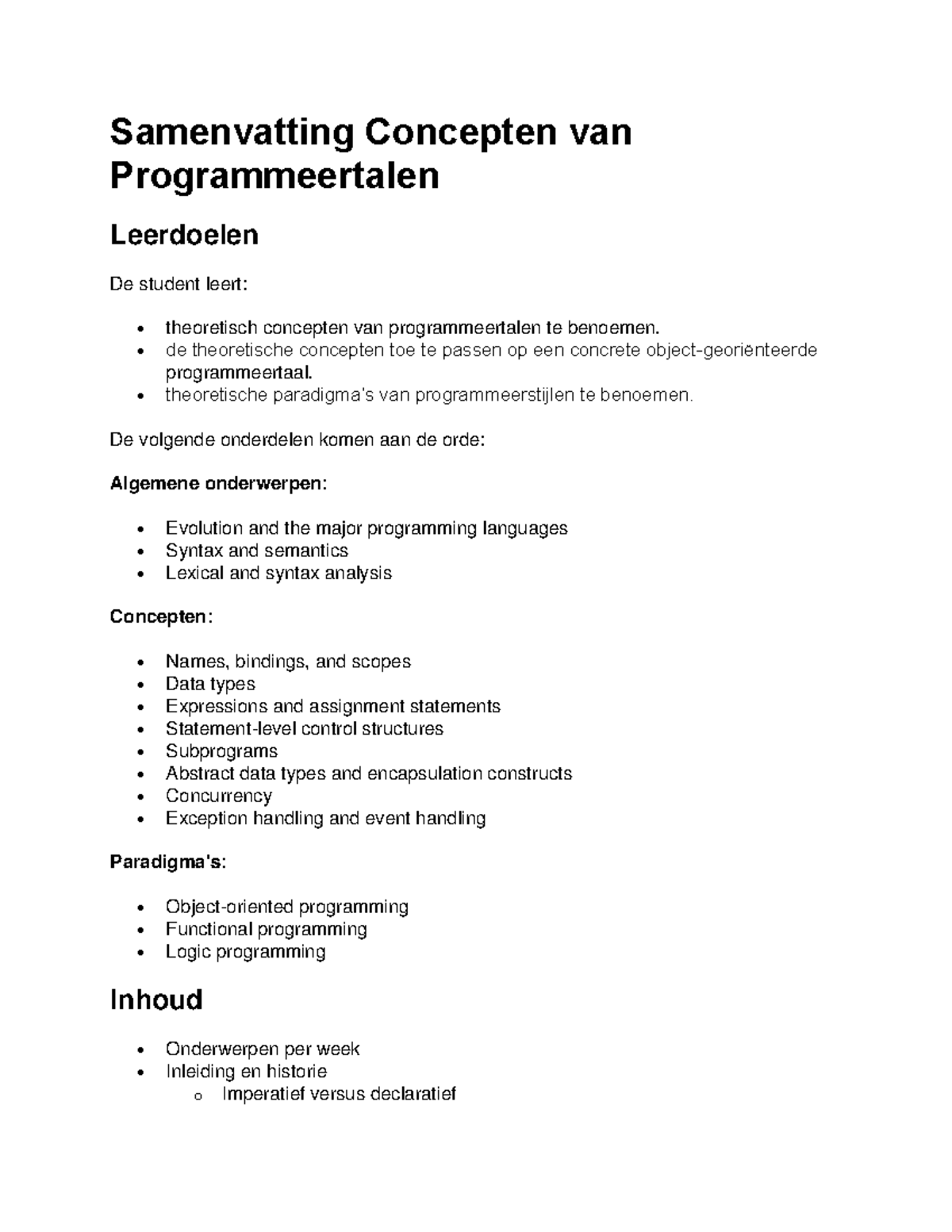 Samenvatting Concepten van Programmeertalen - Warning: TT: undefined function: 22 Samenvatting ...