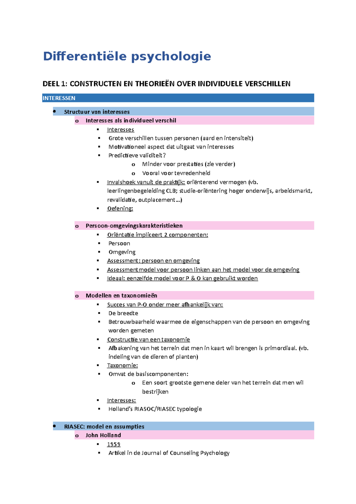 Samenvatting differentiële psychologie - Differentiële psychologie DEEL ...