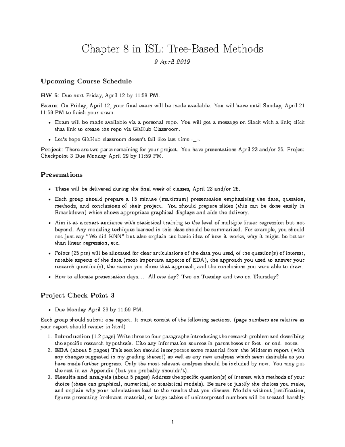 Lec15 Lecture Notes On Stats Modeling Chapter 8 In Isl Tree Based Methods 9 April 2019