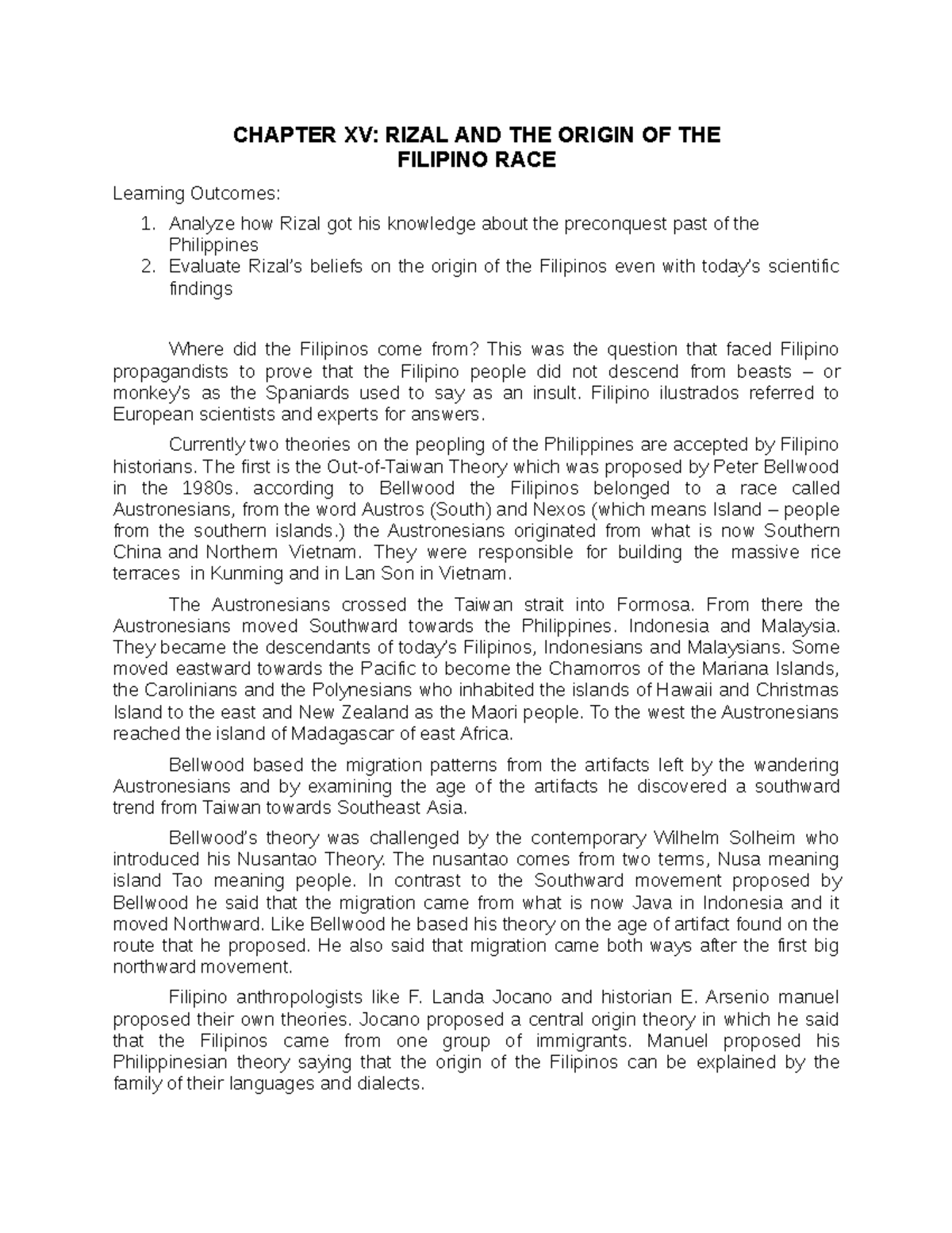 Chapter 15 - CHAPTER XV: RIZAL AND THE ORIGIN OF THE FILIPINO RACE ...