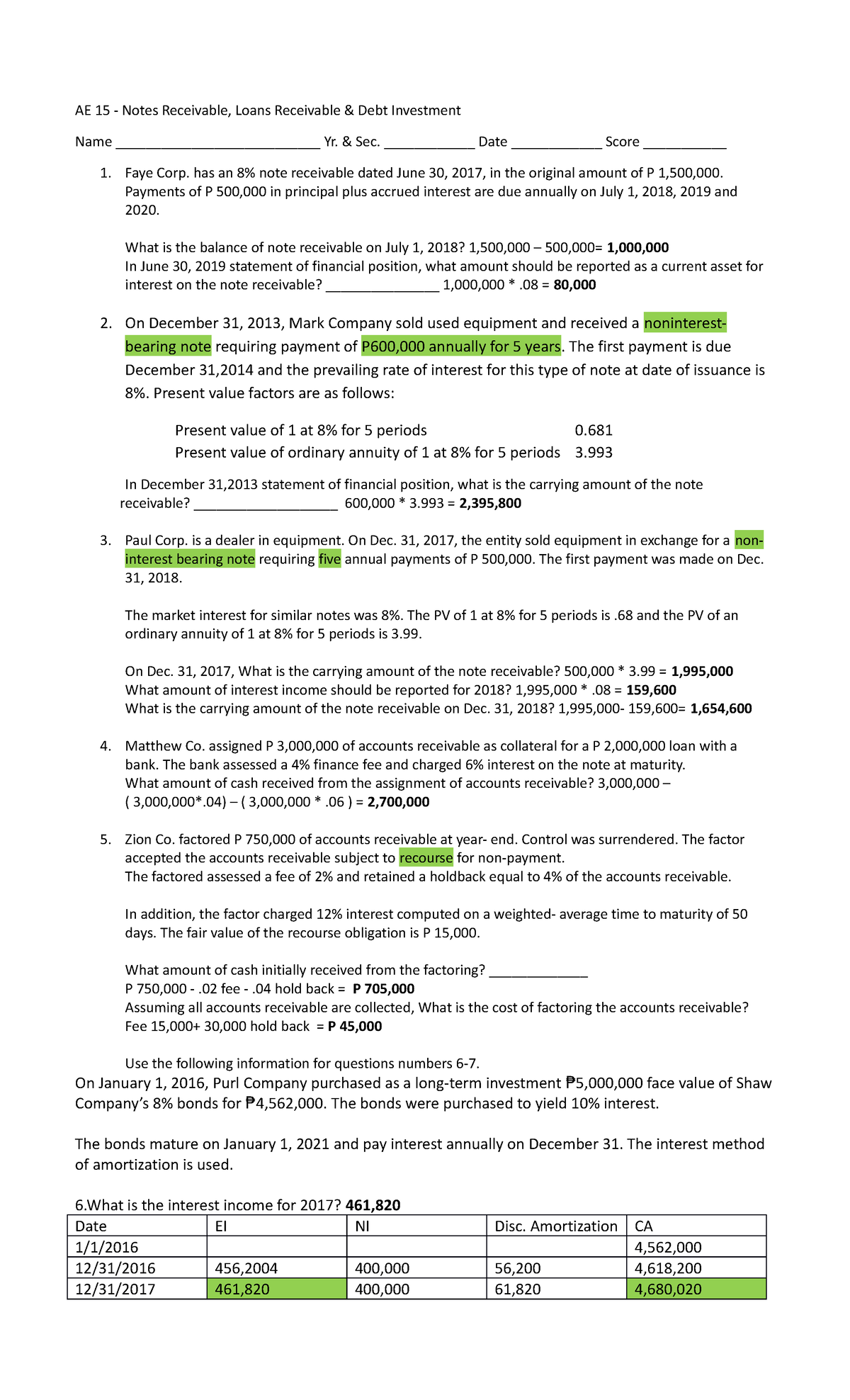 AE 15 QUIZ IN Notes Receivable Bonds - AE 15 - Notes Receivable, Loans ...
