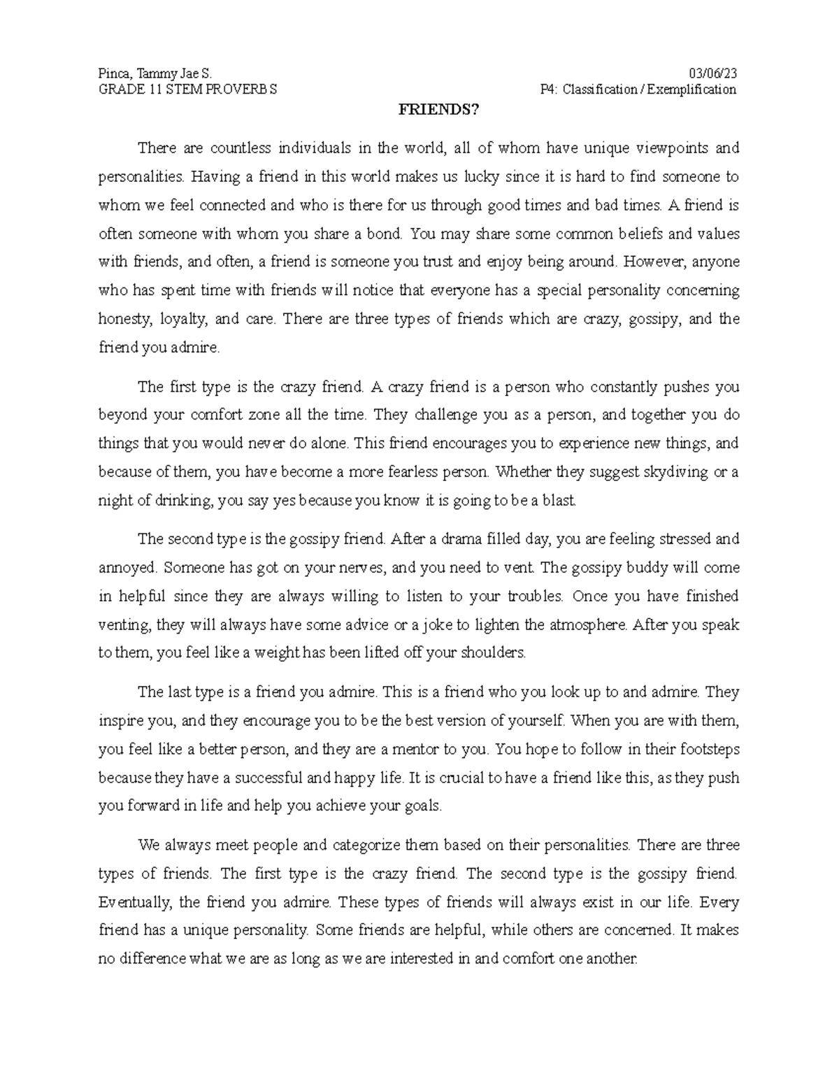 Types-OF- Friend - nothing - Pinca, Tammy Jae S. 03/06/ GRADE 11 STEM ...