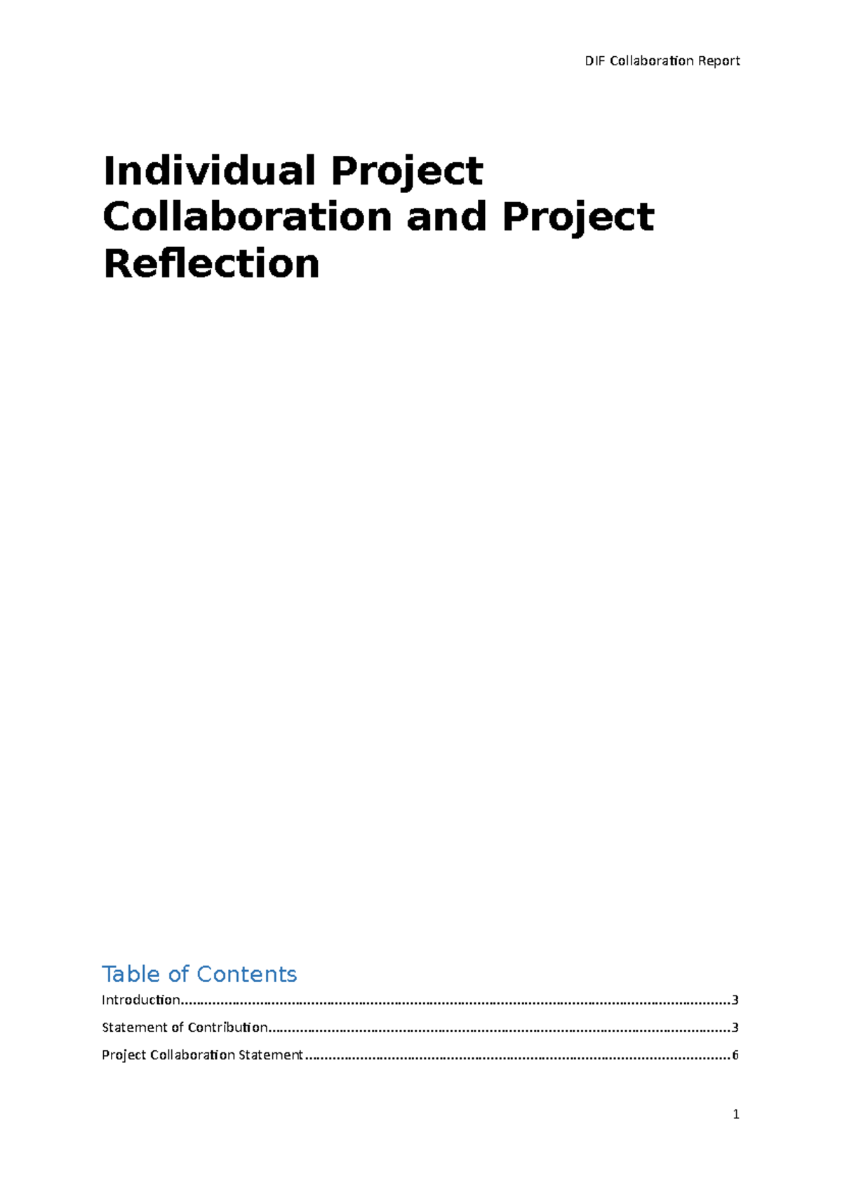 Collaboration Report - Individual Project Collaboration and Project ...