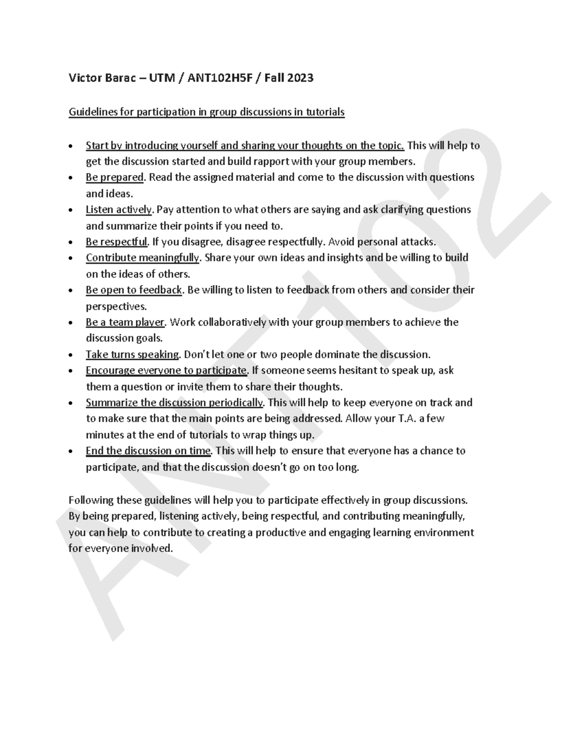 V. Barac - ANT102 - Guidelines for tutorial participation - Victor ...