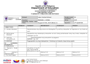 Lesson Exemplar(COT Fil10 Parabula Ang Tusong Katiwala) - - Studocu