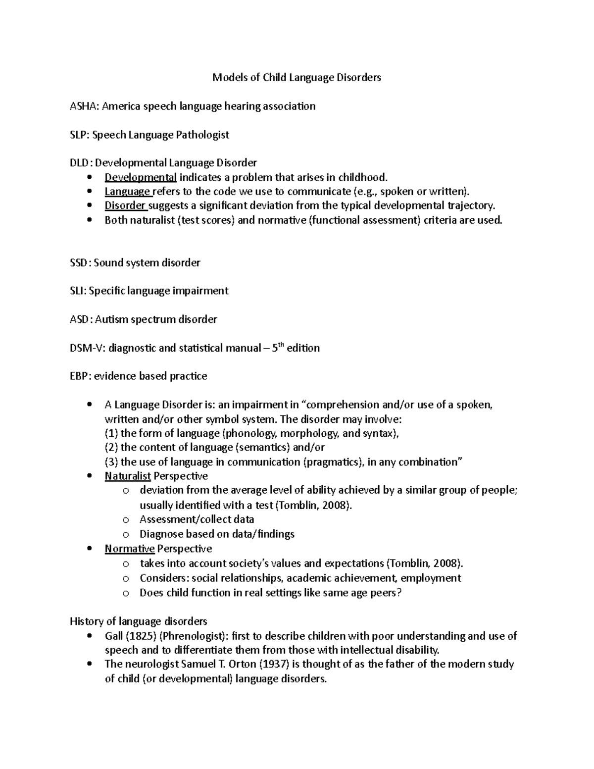 Models of Child language disorders - Models of Child Language Disorders ...