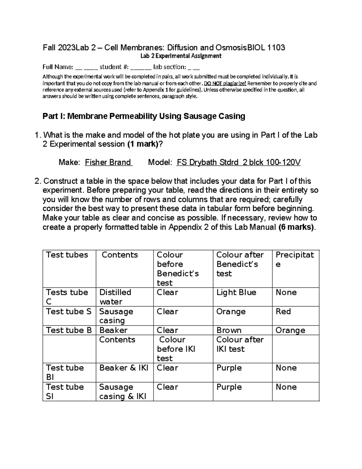 Cell membrane: diffusion and osmosis biol 1103 - Fall 2023Lab 2 – Cell ...