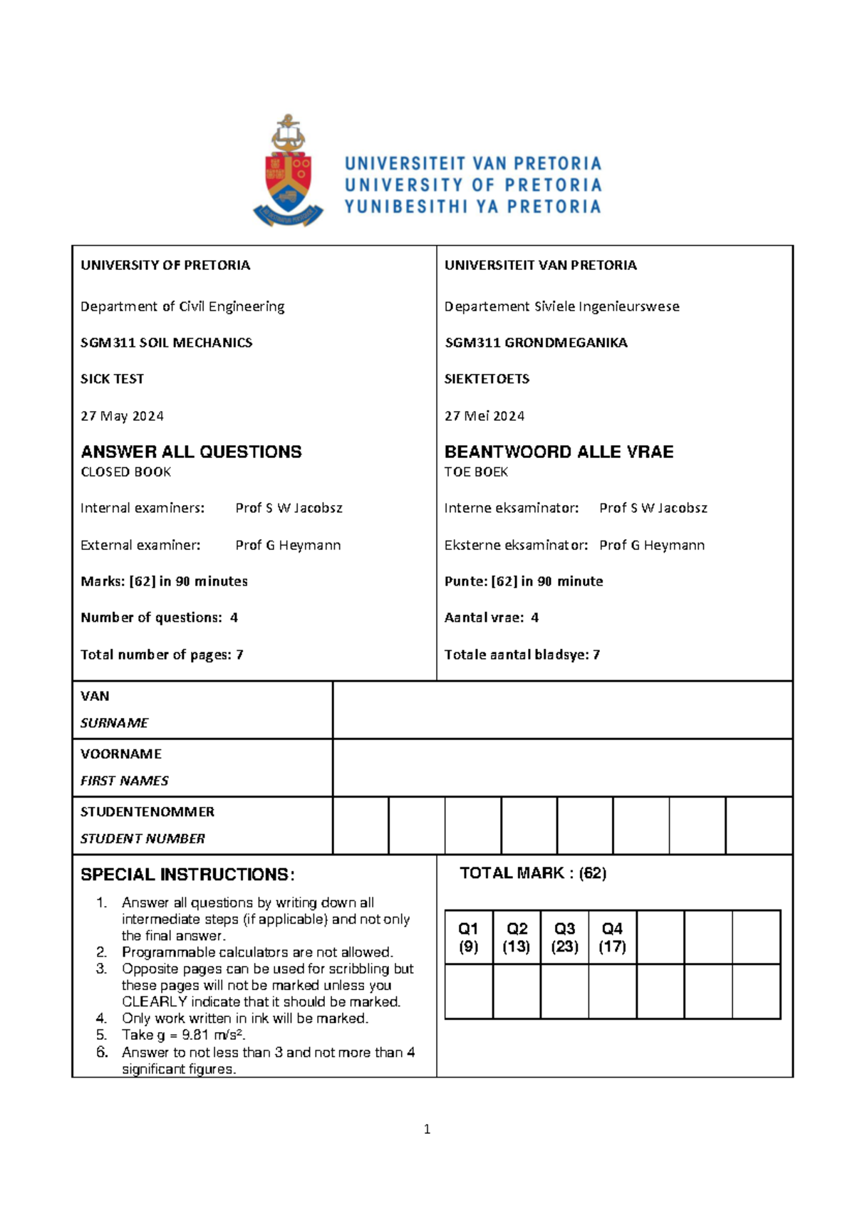 SGM311 Sick test 2024 - UNIVERSITY OF PRETORIA UNIVERSITEIT VAN ...