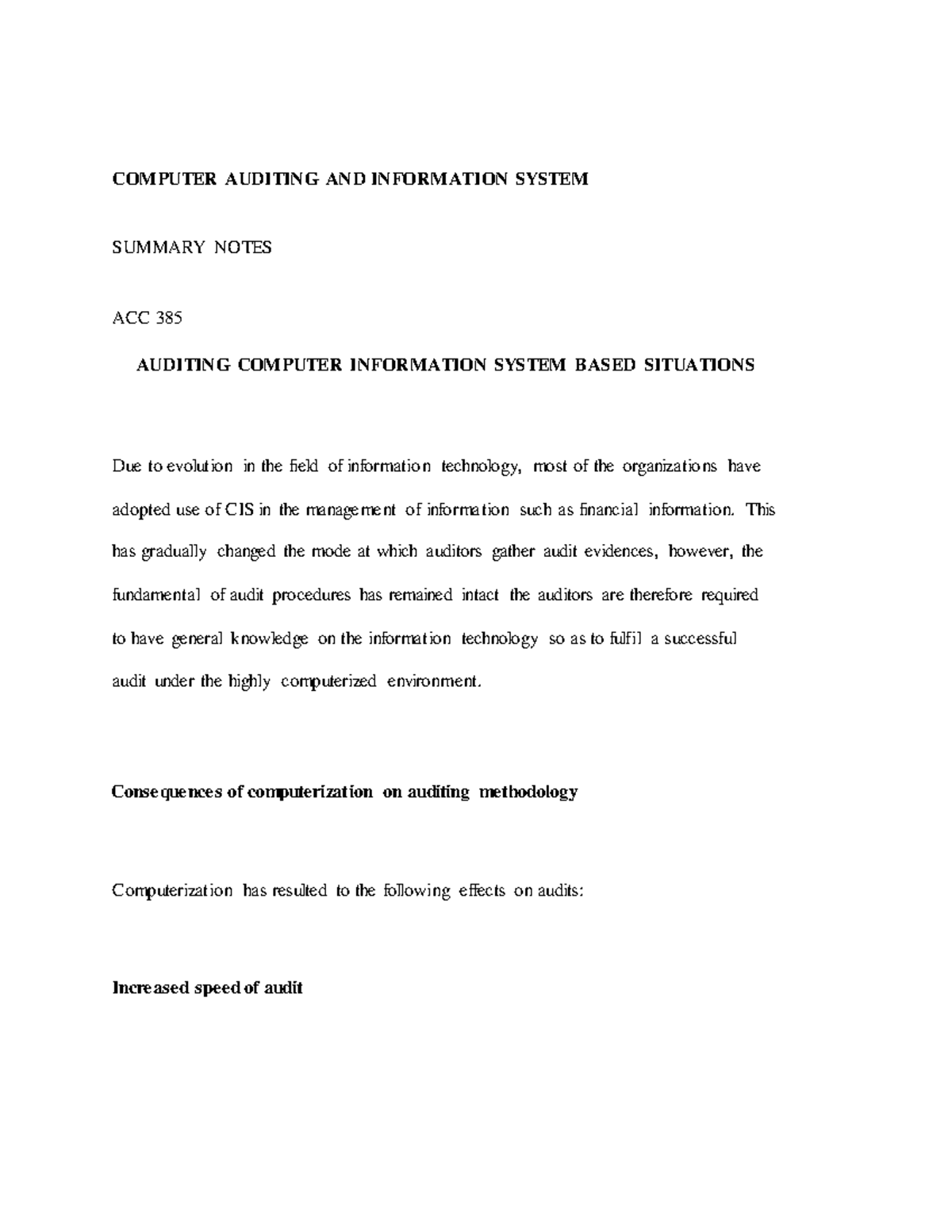 Accounting - Computer Auditing AND Information System - COMPUTER AUDITING AND INFORMATION SYSTEM ...