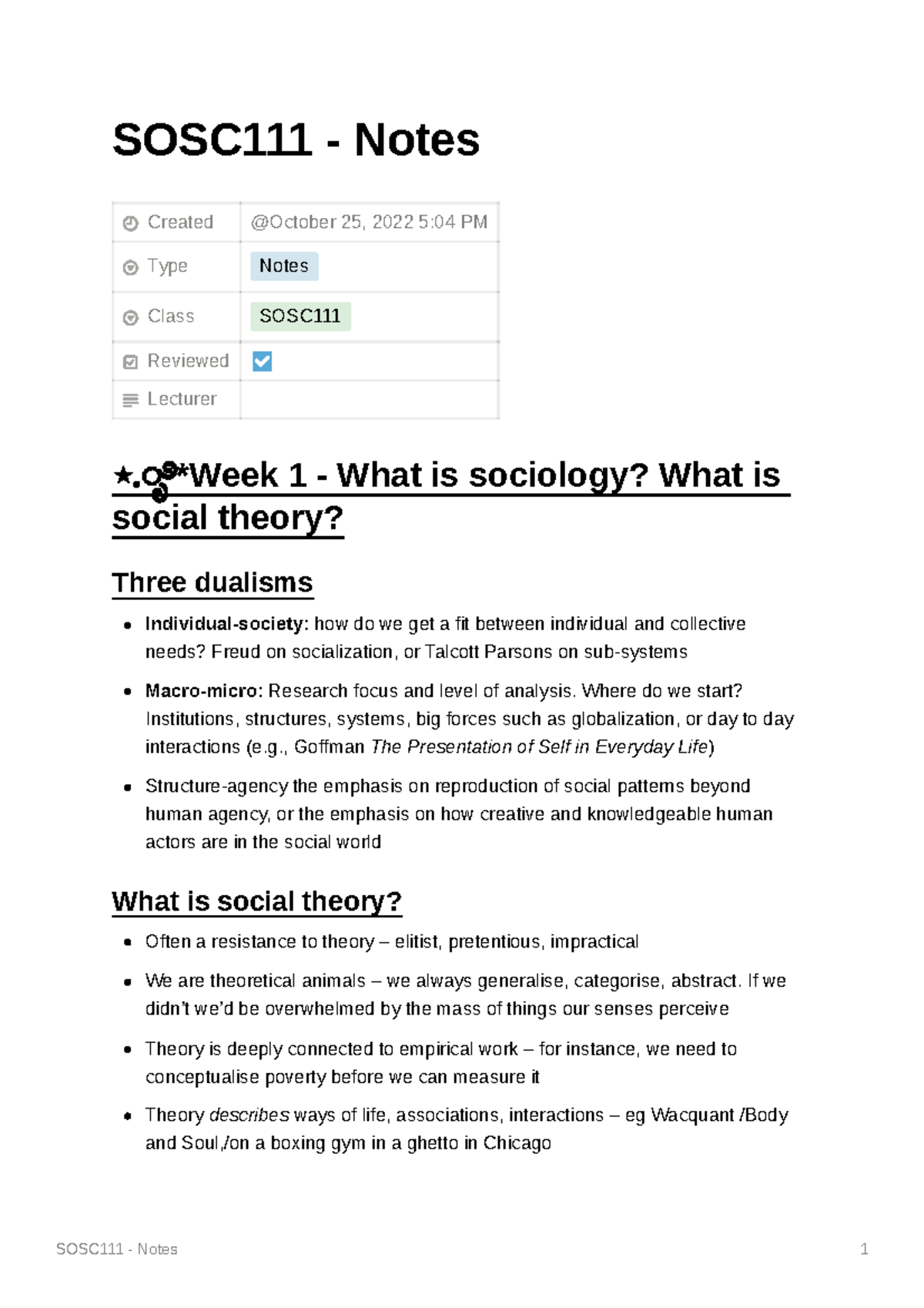 SOSC111 - Notes - Sociology: Foundations and Concepts - SOSC111 - Notes ...