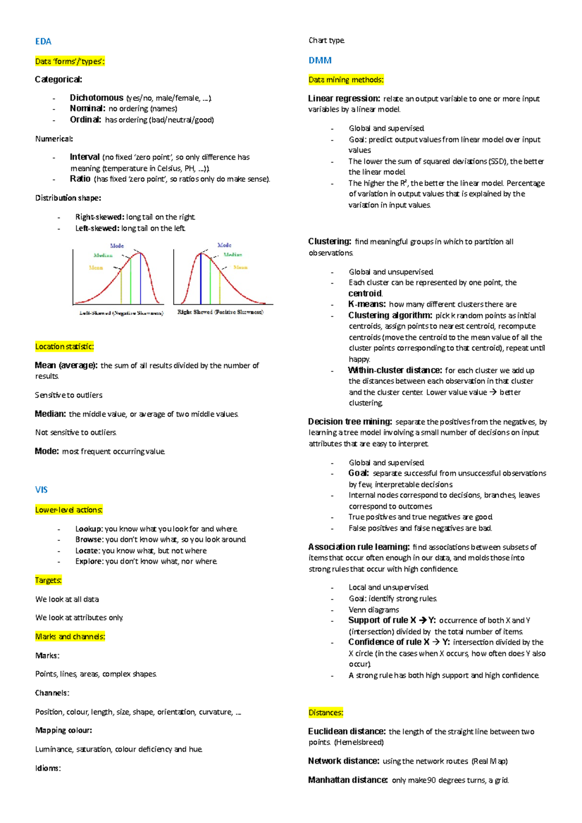 Data Analytics Cheat Sheet - EDA Data ‘forms’/’types’: Categorical ...