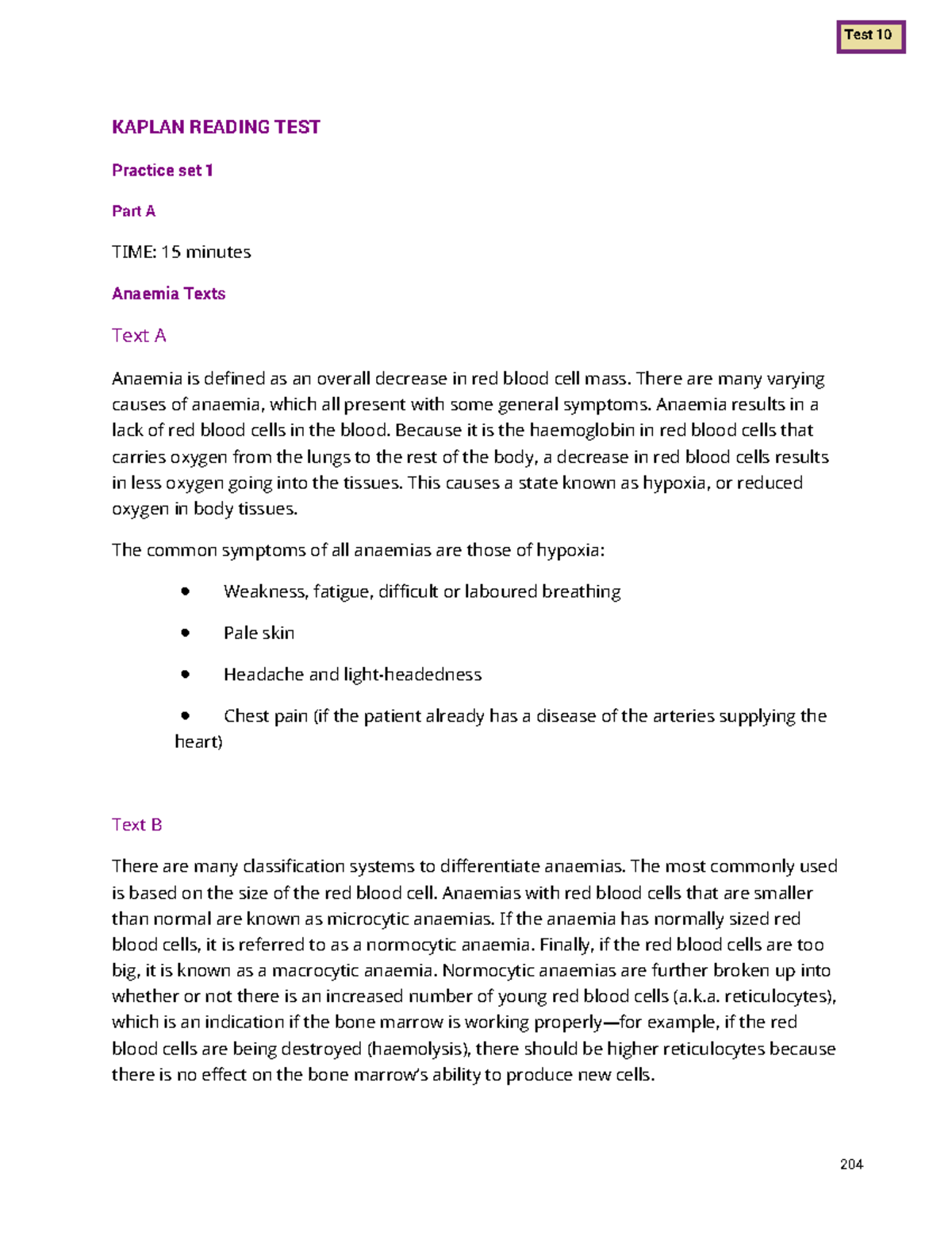 Full Reading Test ABC-25 - KAPLAN READING TEST Practice set 1 Part A ...