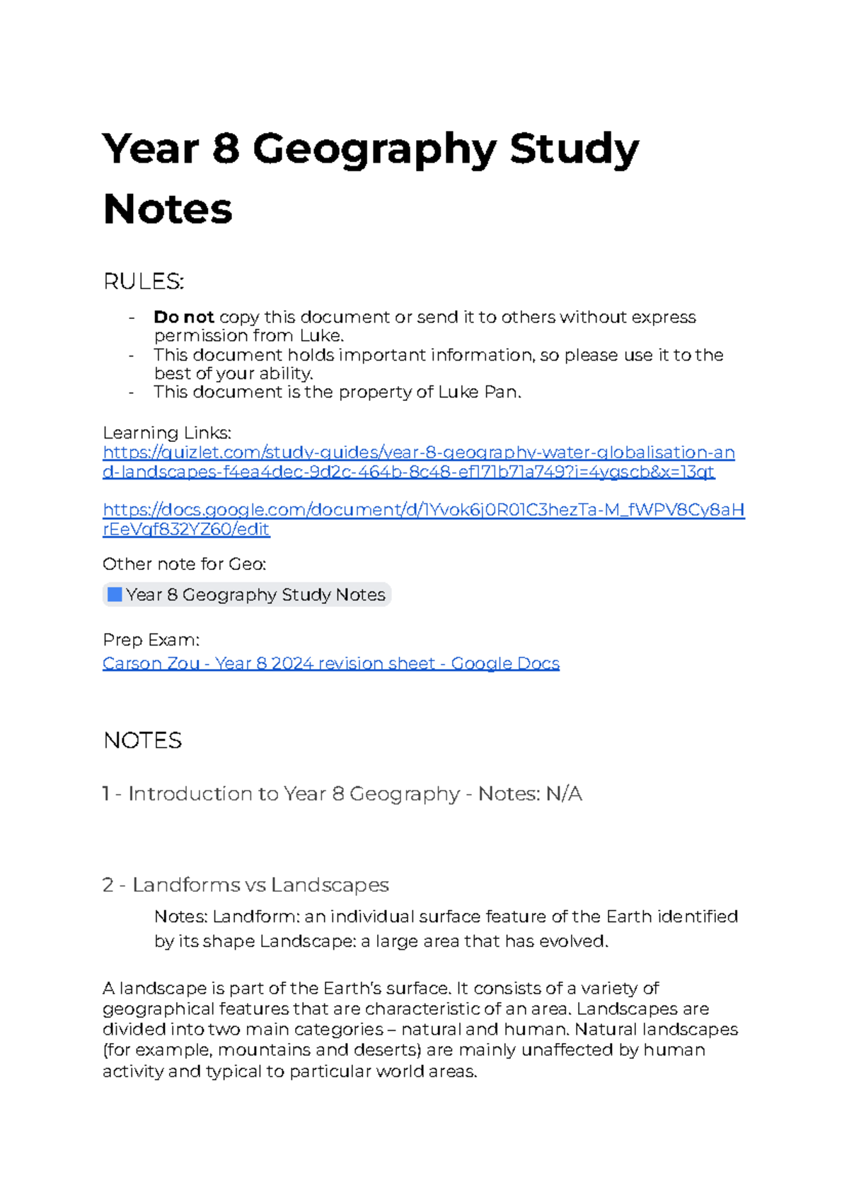 Year 8 Geography LITE CARLINGFORD - Year 8 Geography Study Notes RULES ...