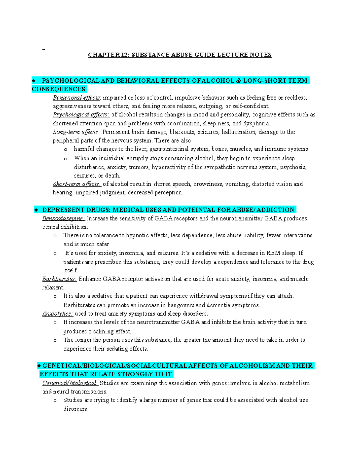 Chapter 12 Substance Abuse Guided Lecture Notes - CHAPTER 12: SUBSTANCE ...