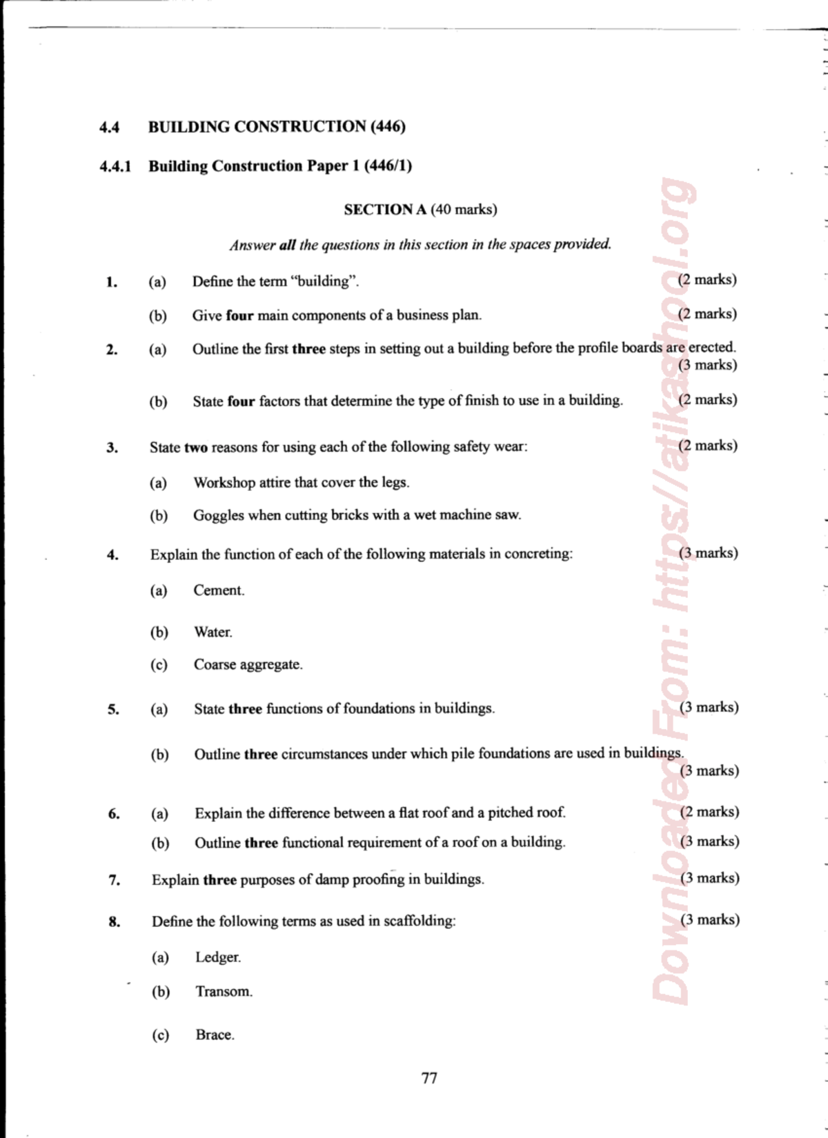 Building and Construction KCSE 2019 Questions - Downloaded From ...