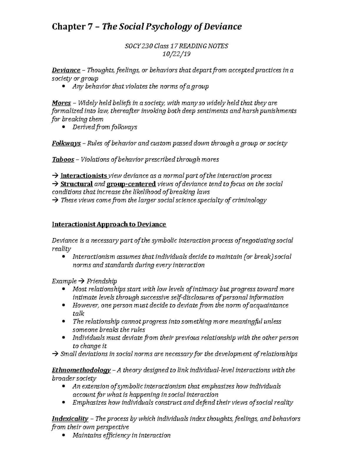 Socy230 class 17 reading notes - Chapter 7 – The Social Psychology of ...