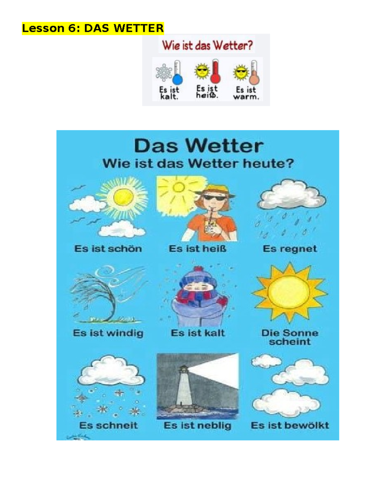 Lesson 6 das wetter - a1 lektion 6 - social - Lesson 6: DAS WETTER ...