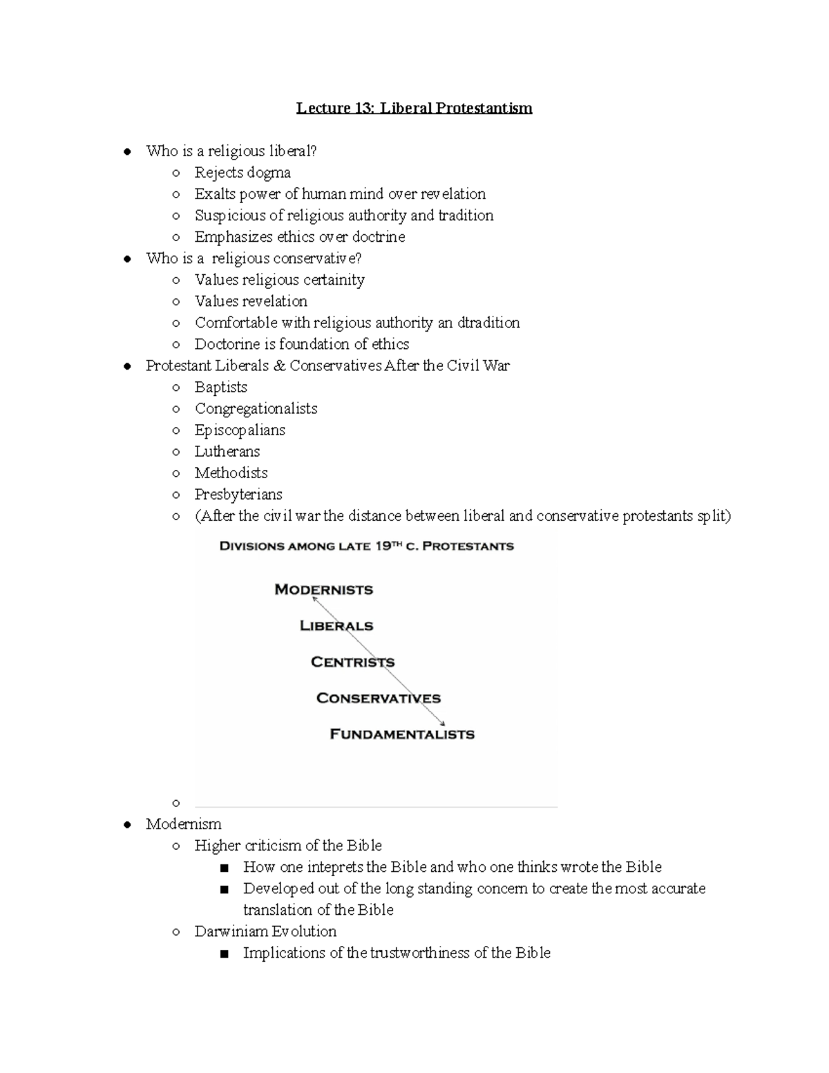 Lecture 13 Reading Notes - Lecture 13: Liberal Protestantism Who is a ...