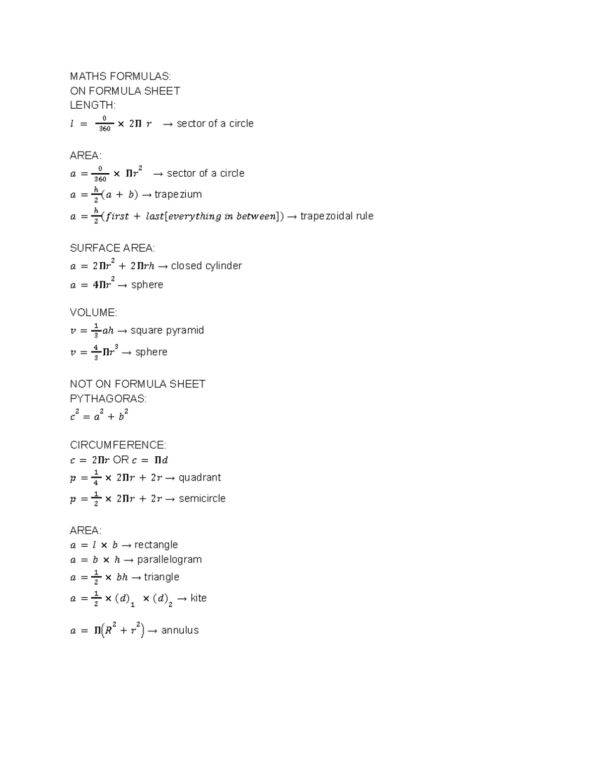 Untitled document-9 - MATHS STANDARD 2 PRELIM FORMULA SHEET - MATHS ...