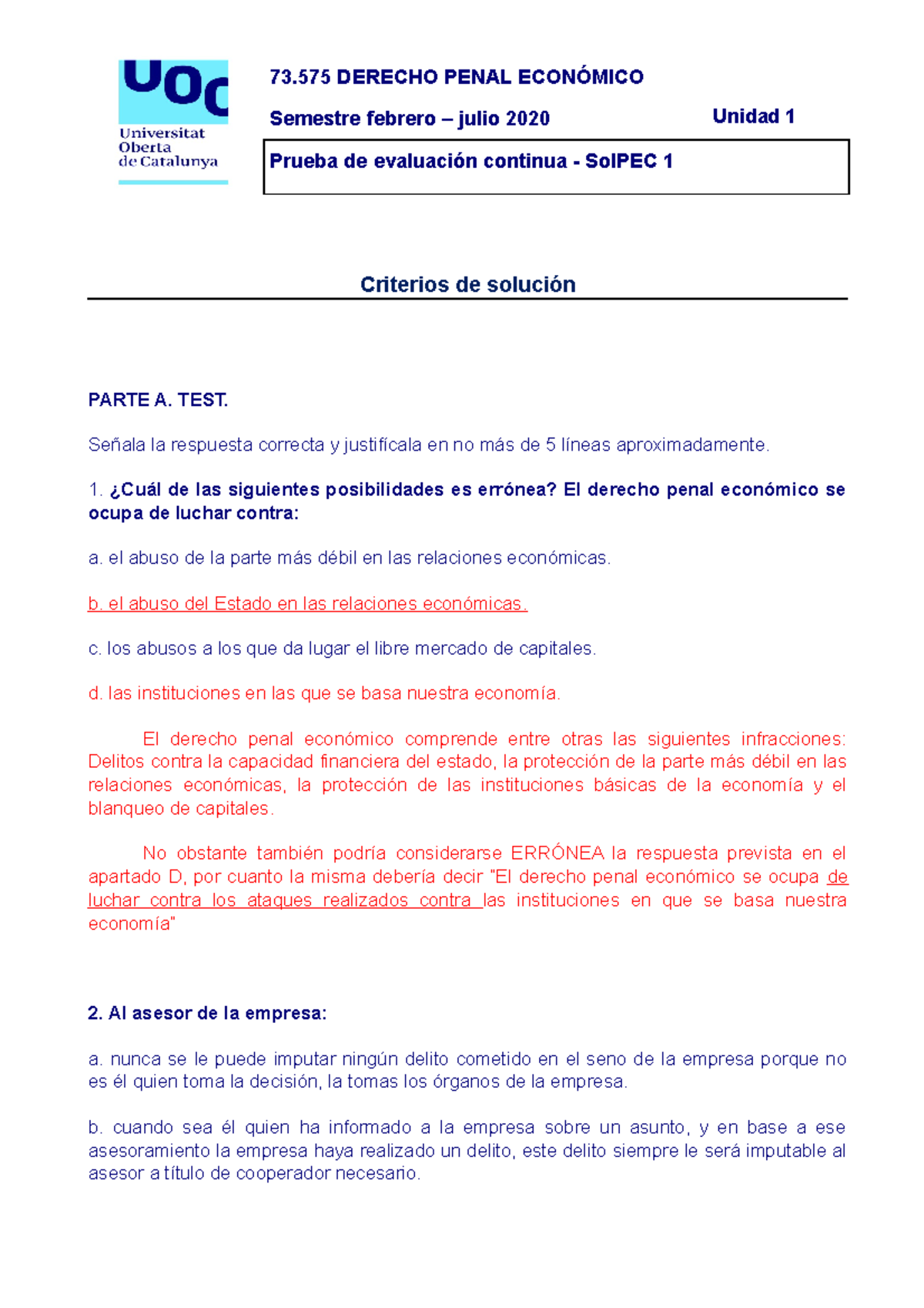 Solución pec 1 derecho penal III - 73 DERECHO PENAL ECONÓMICO Semestre febrero – julio 2020 ...