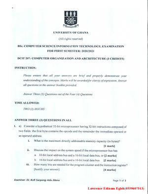 DCIT-207 Assignment 2 - 1 DCIT 207 Computer Organization and ...