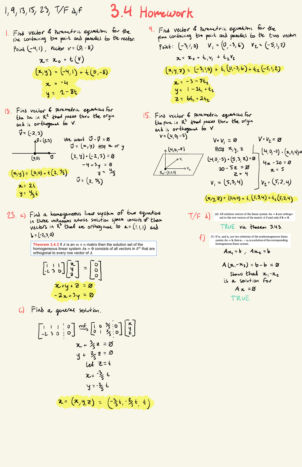 3.4 Problems - LIN ALG HMWRK - REVIEW AND PRACTICE - 1,9 , 13,15, 23 , TIF of 3 Homework Find ...