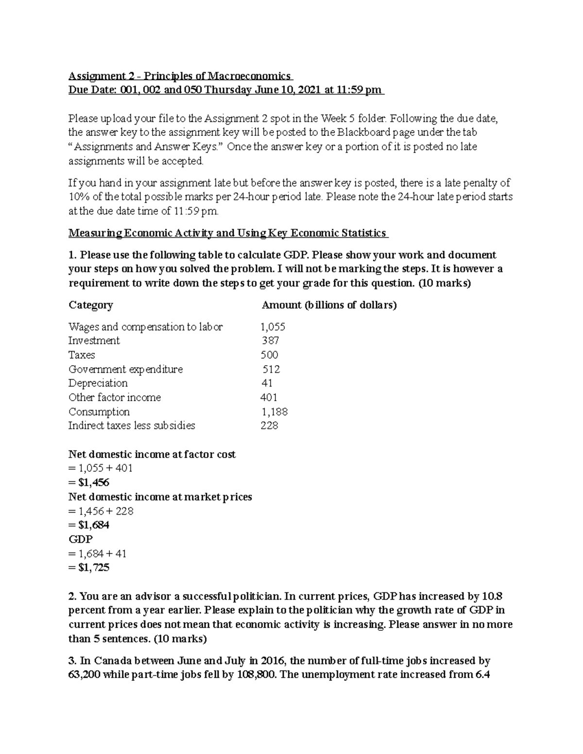 Assignment 2 - Following the due date, the answer key to the assignment ...