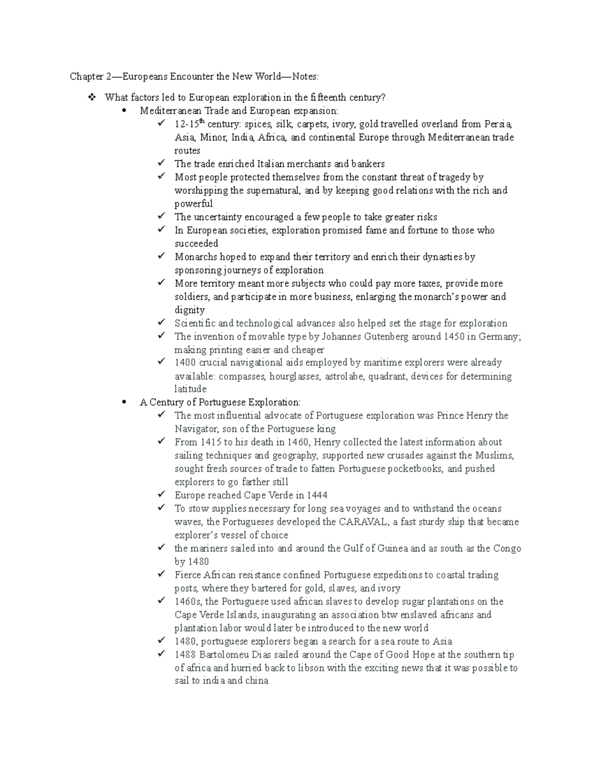 Chapter 2- Europeans Encounter the New World- Notes - Chapter 2 ...