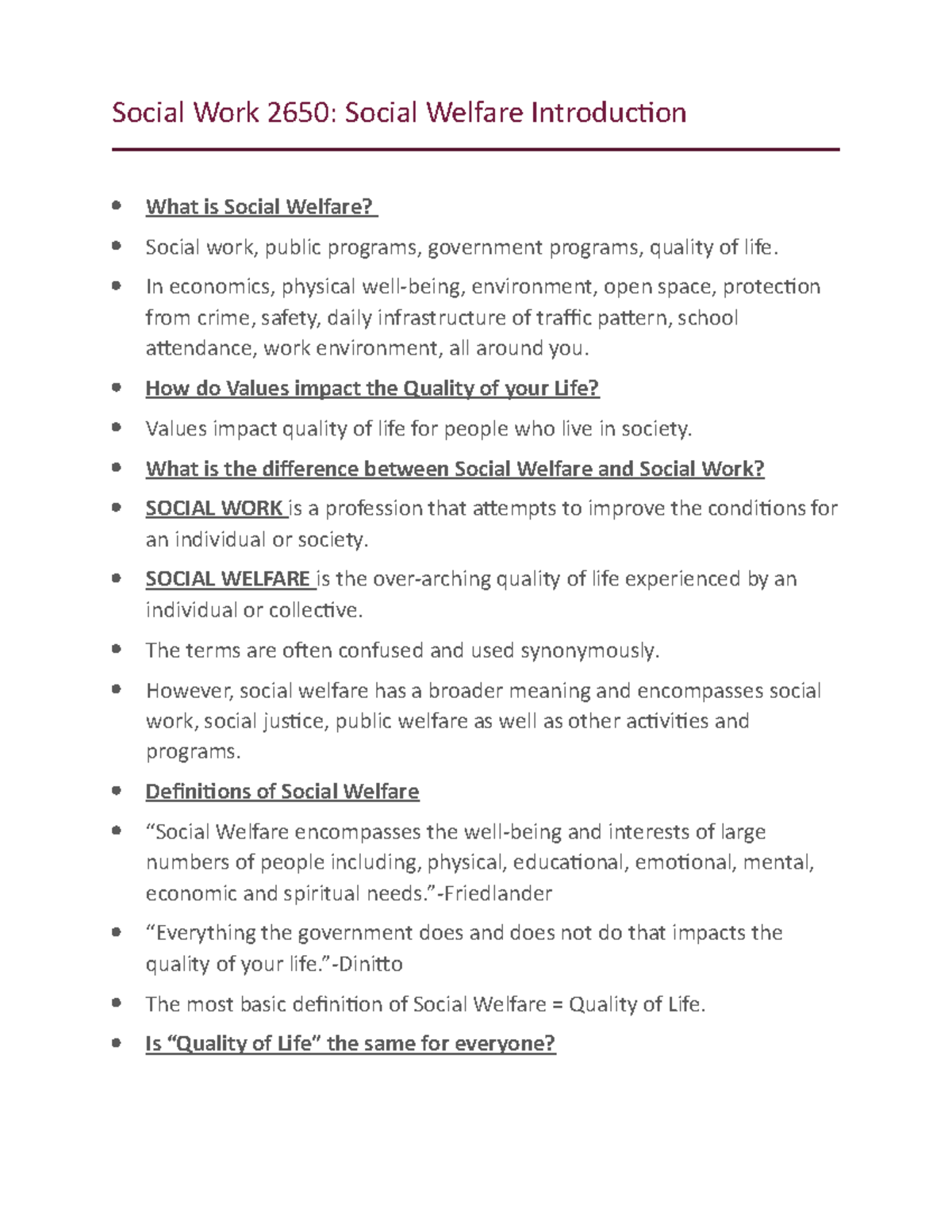 Social Work 2650 Social Welfare Introduction - Social Work 2650: Social ...