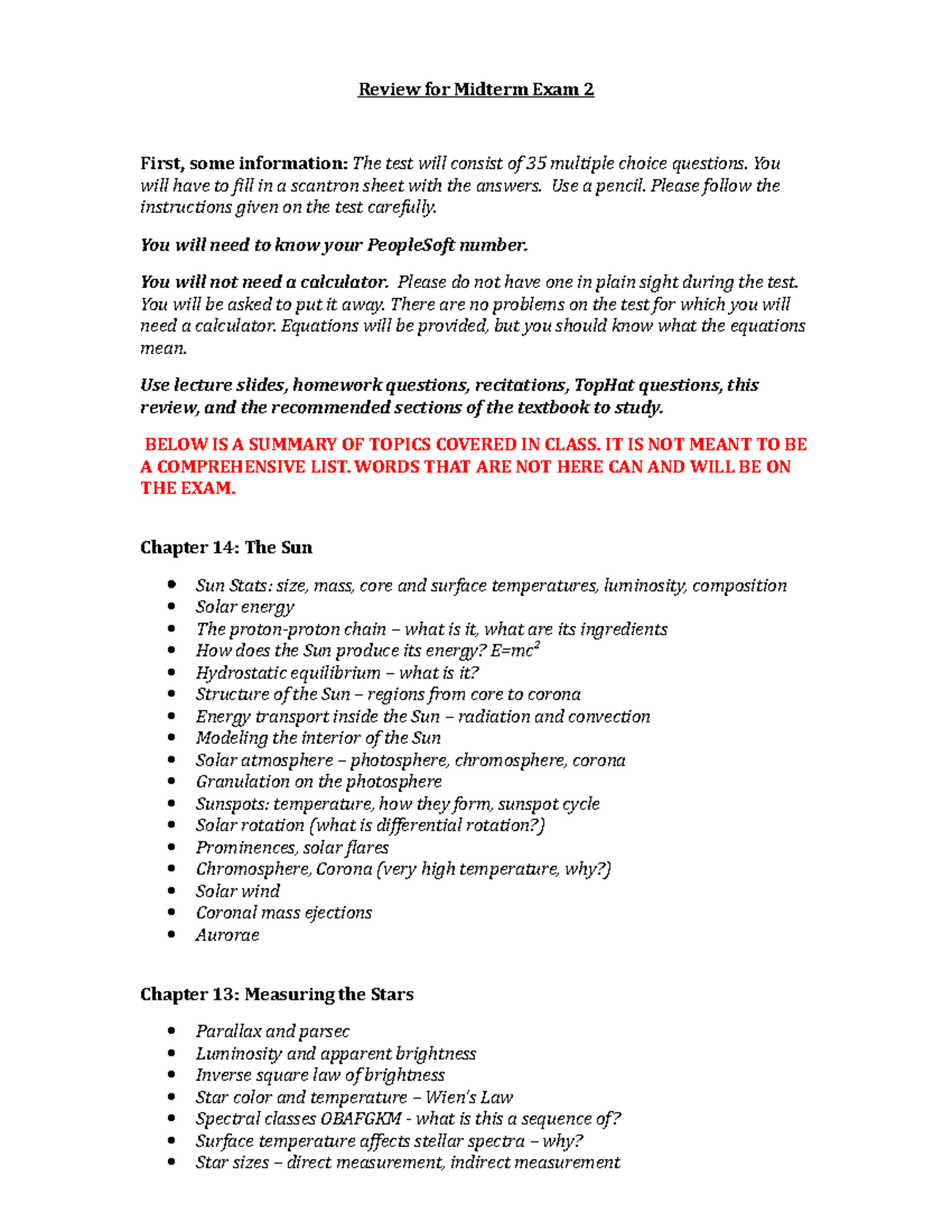 Review for Exam 2 - Practice guideline for exam 2 - Review for Midterm Exam 2 First, some - Studocu