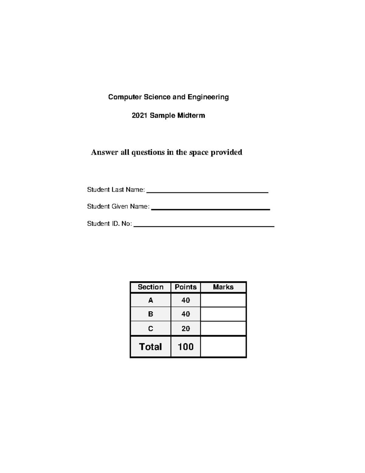 Sample midterm solution - Answer all questions in the space provided ...