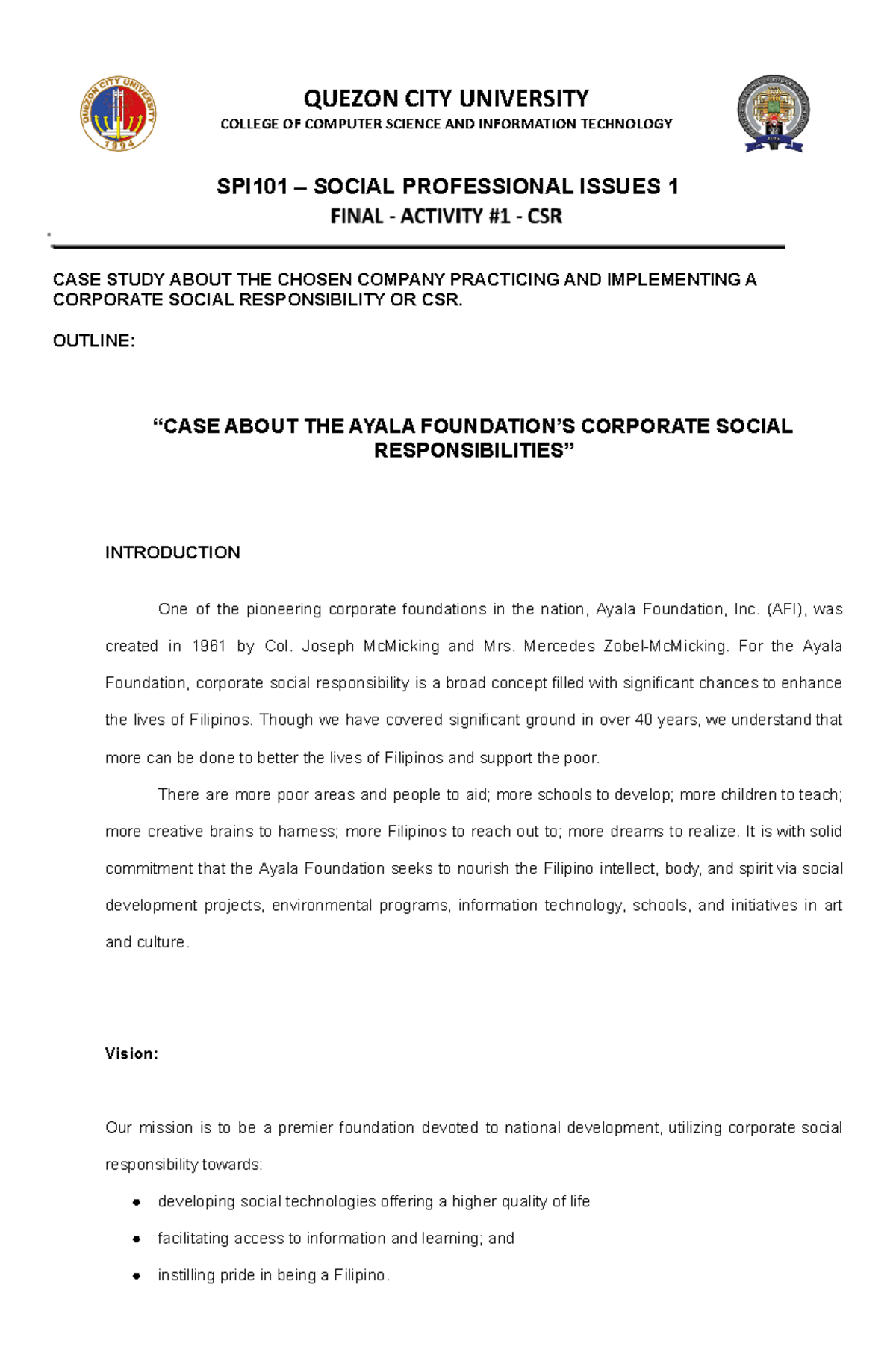 Social and Professional Issues - Final- Assignment - COLLEGE OF ...