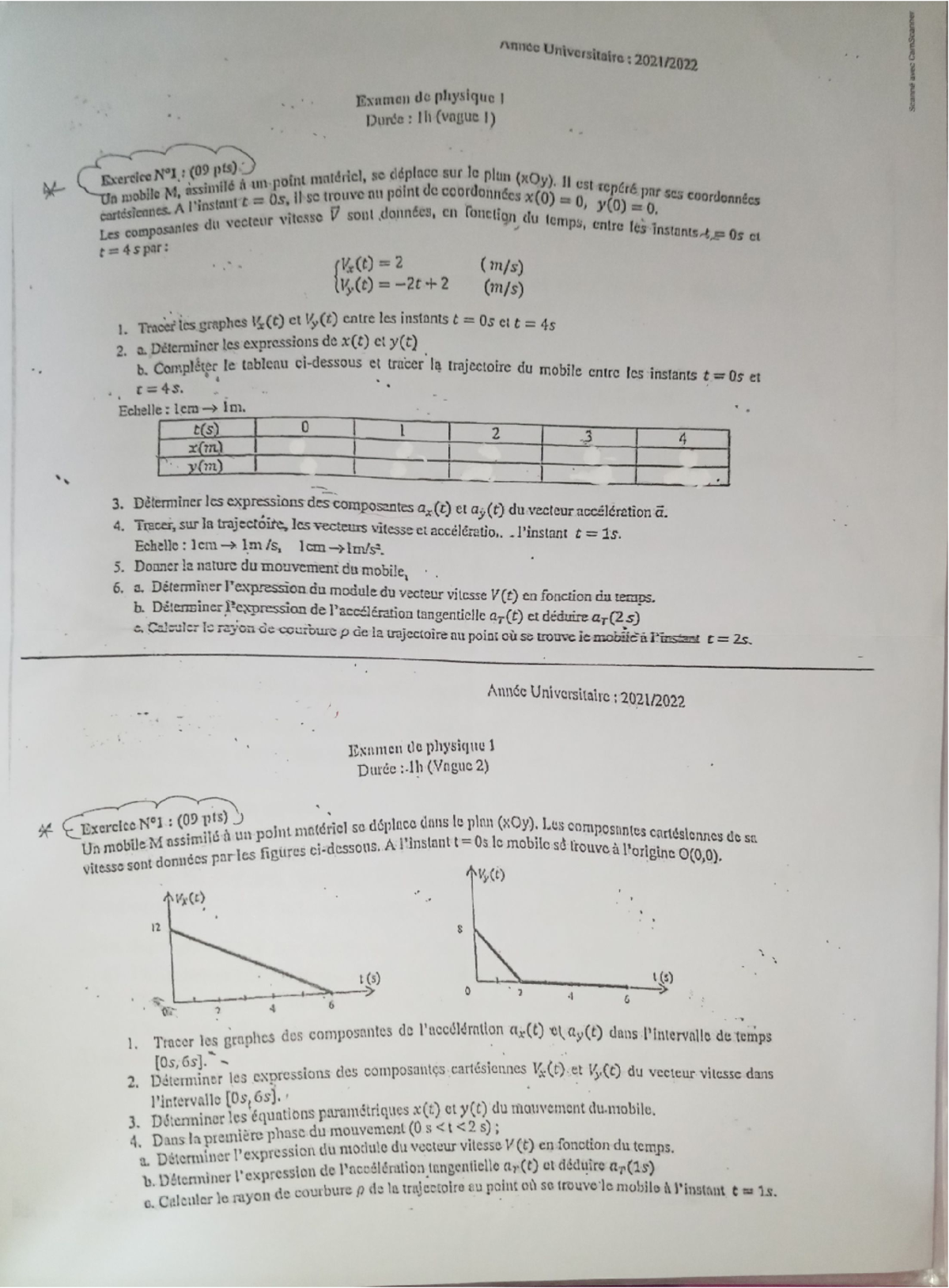 examen de physique 1 - Anniee Universitaire Examen de physique I Durée ...
