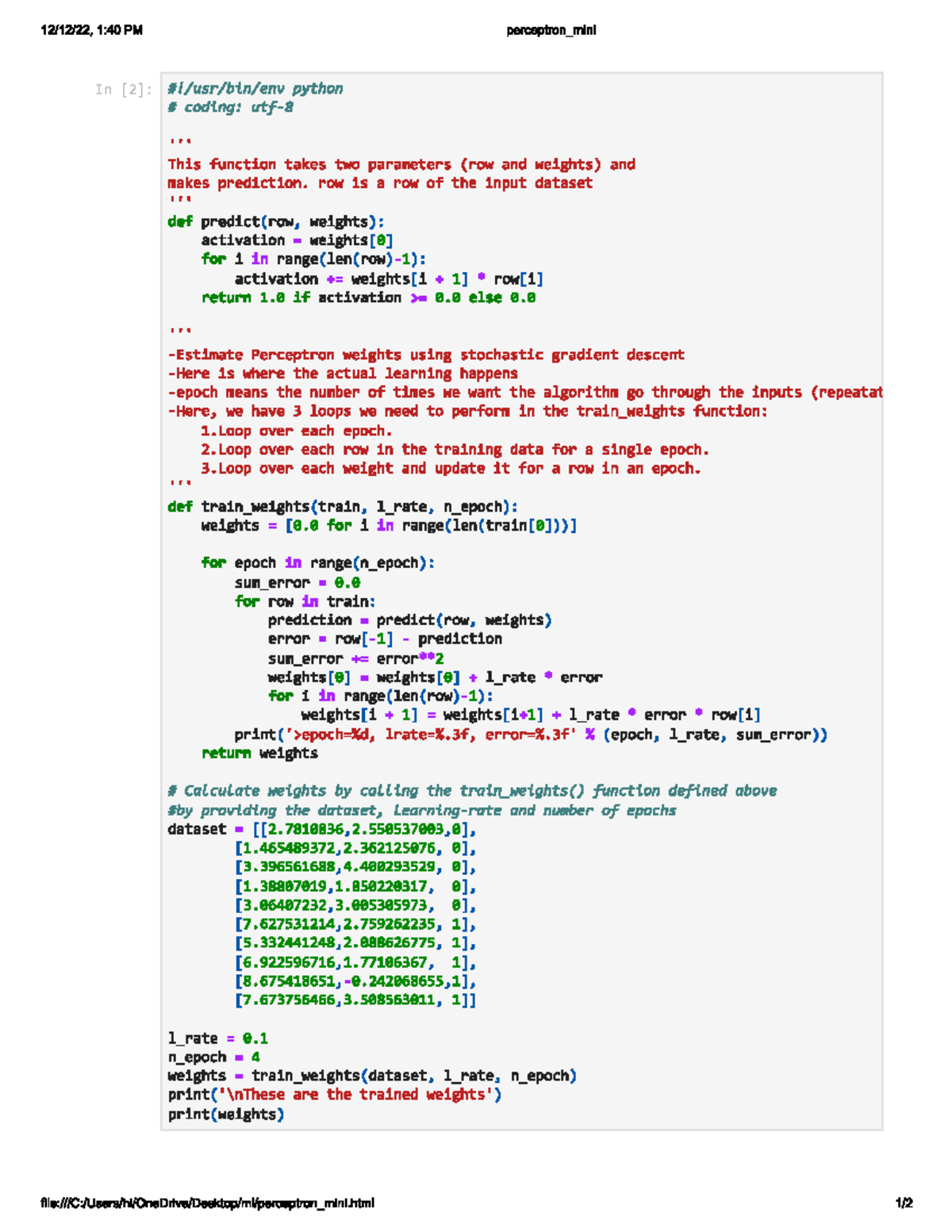 Perceptron mini - machine learning - Studocu